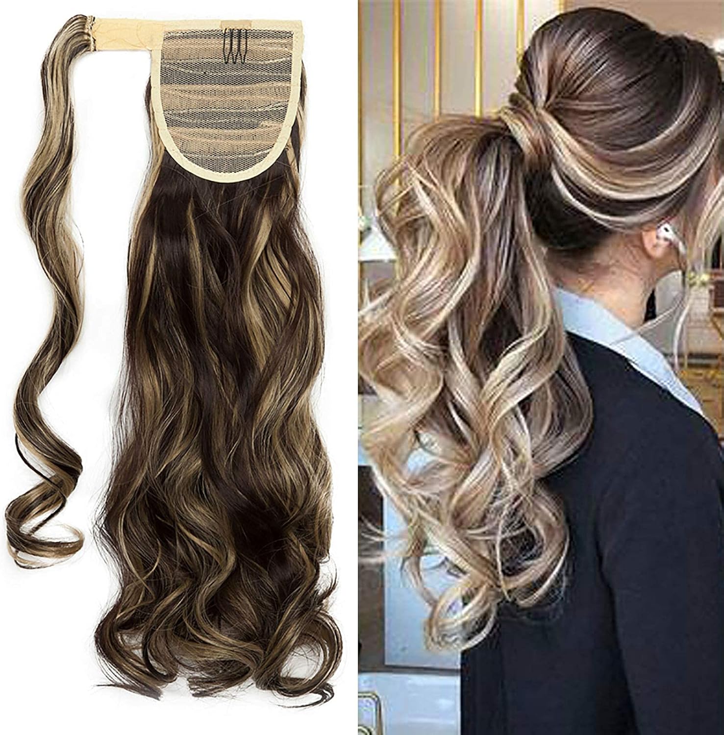 Ponytail Extension Wrap Around Long Straight Curly Clip in Ponytail ...