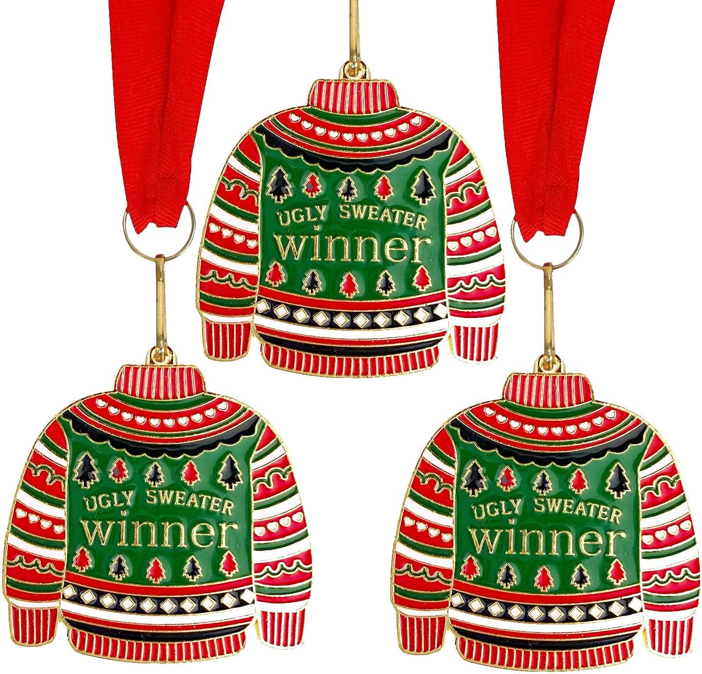 Amazon.com: Set of 3 Ugly Christmas Sweater Medals with Festive Neck ...
