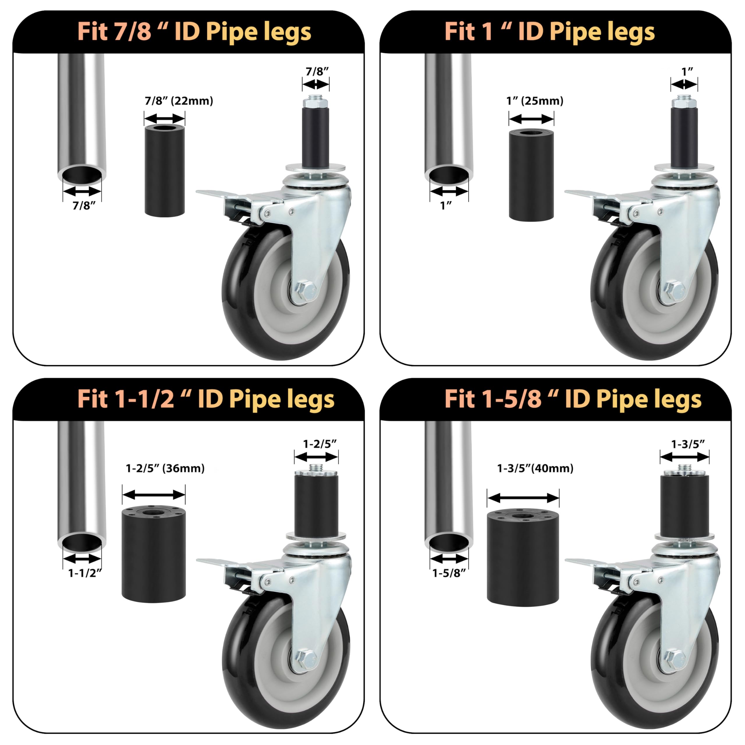 Snapklik.com : Finnhomy 5 Inch Prep Table Cater Wheels Set Of 4 Heavy ...