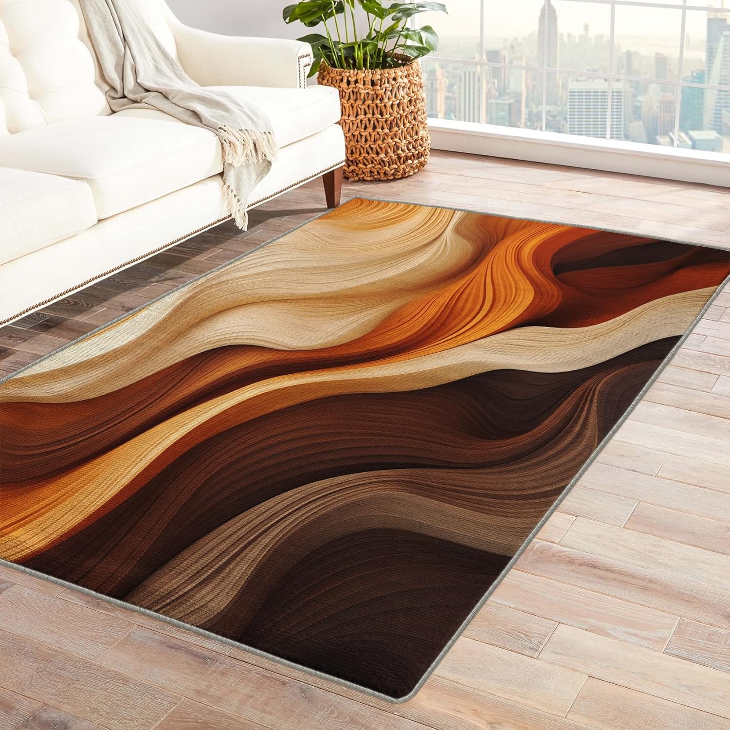 Amazon.com: Modern Wave Rug 6x9 Area Rugs for Bedroom Living Room, Wood ...