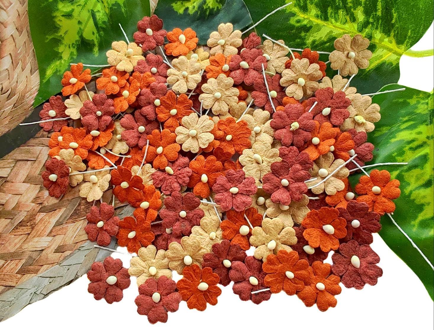 Amazon.com: HukDok Mini Flowers with Thread Stem Mulberry Paper Flower ...