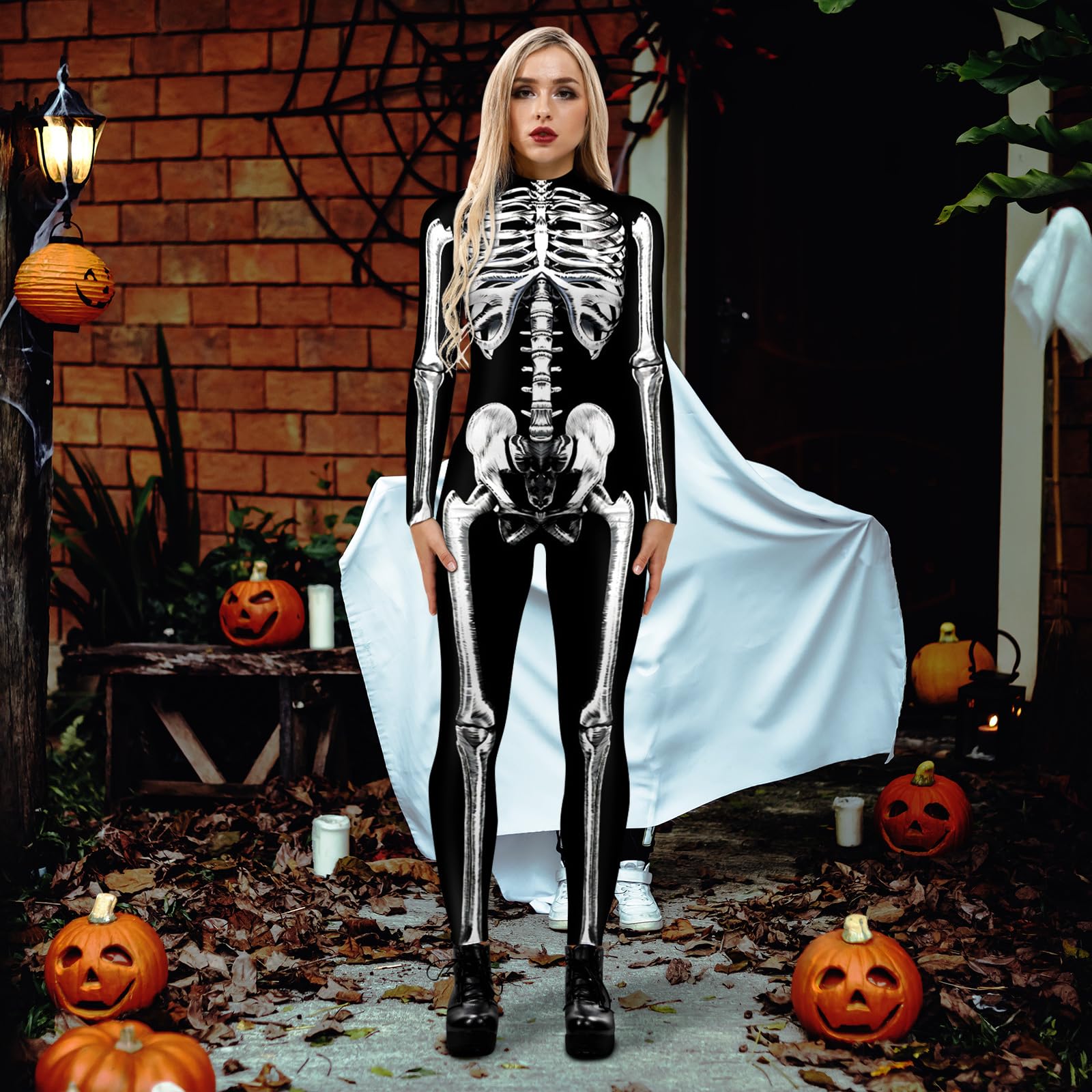 Snapklik.com : Halloween Skeleton Costume Women Cosplay Bodysuit Outfit ...