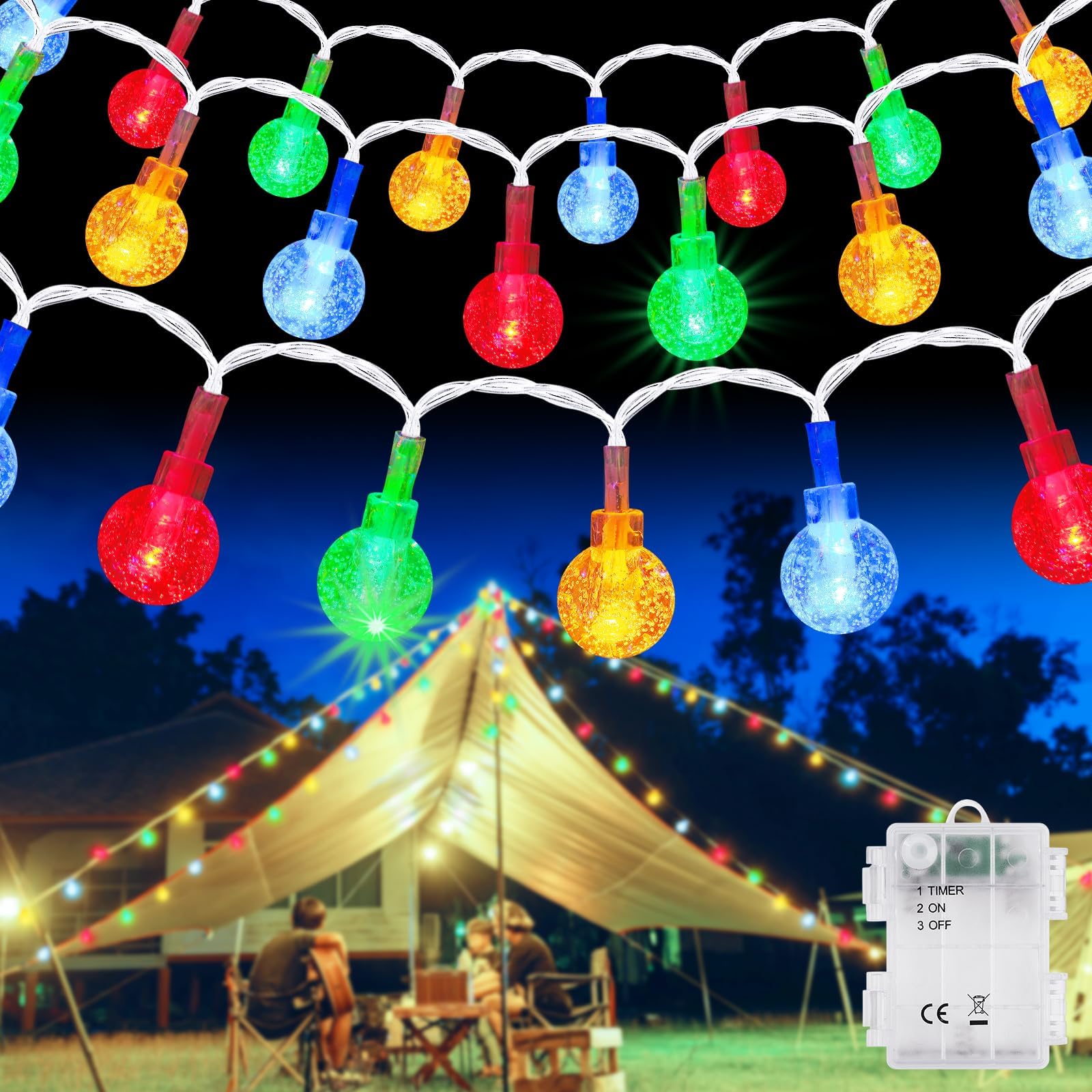 AUAUY Fairy Lights Battery Operated Outdoor Lights, 6M 40 LED Globe ...
