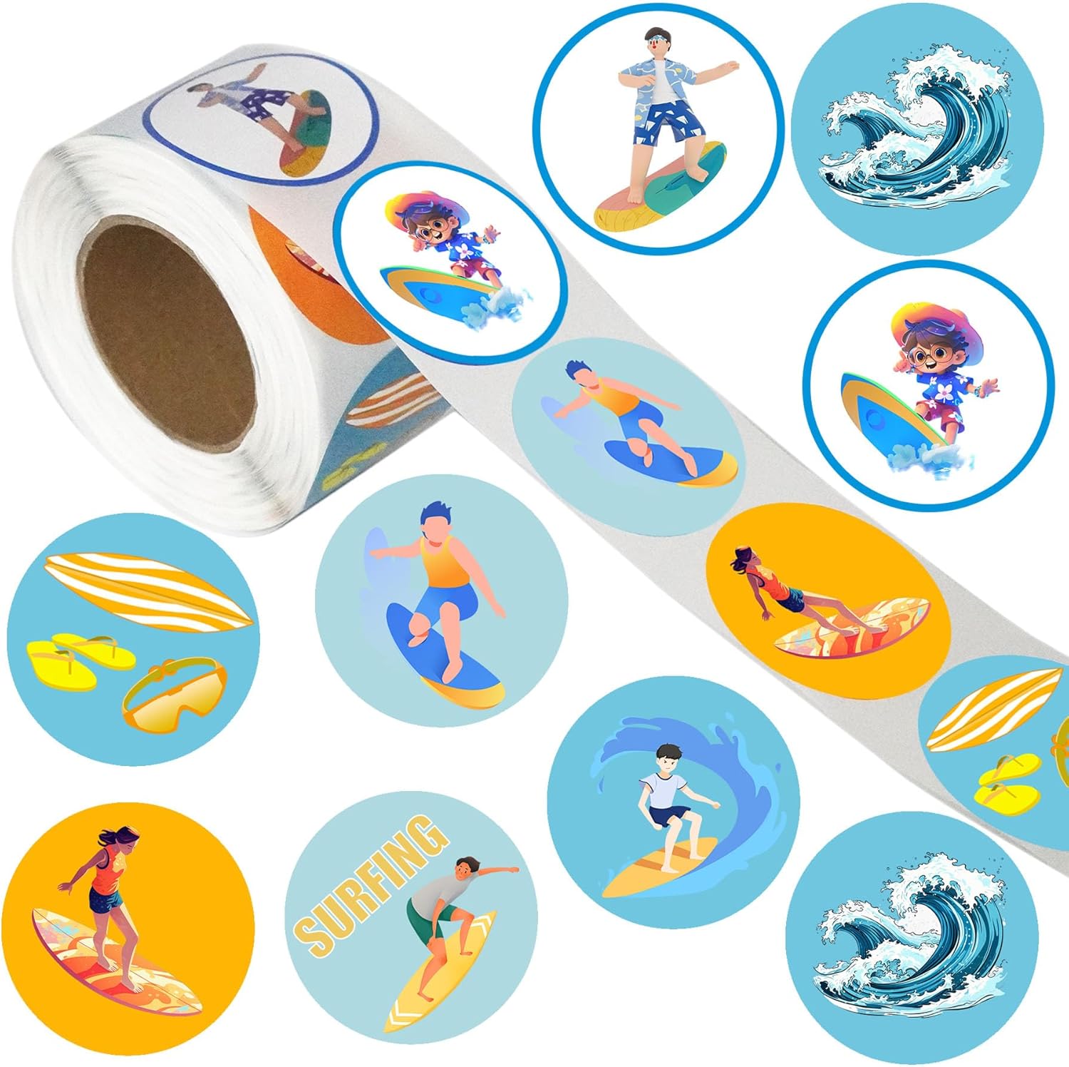 Amazon.com: 500 Pieces Surfs Up Party Decorations Labels Roll Stickers ...
