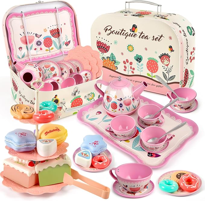 Amazon.com: Tea Party Set for Little Girls, Flower Tea Set Toys for ...