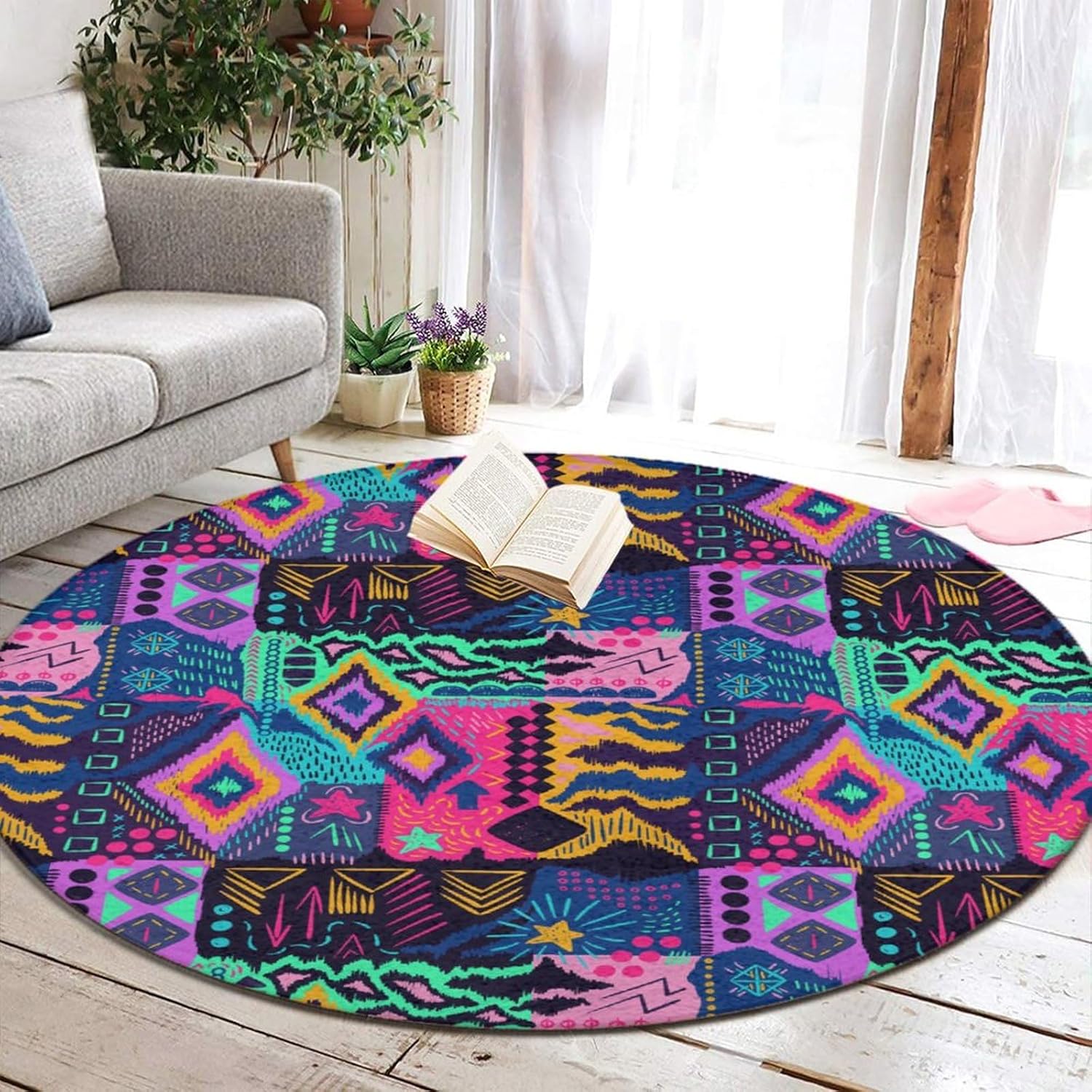 Amazon.com: Memory Foam Round Area Rug Entryway Mat Boho Abstract Decor ...