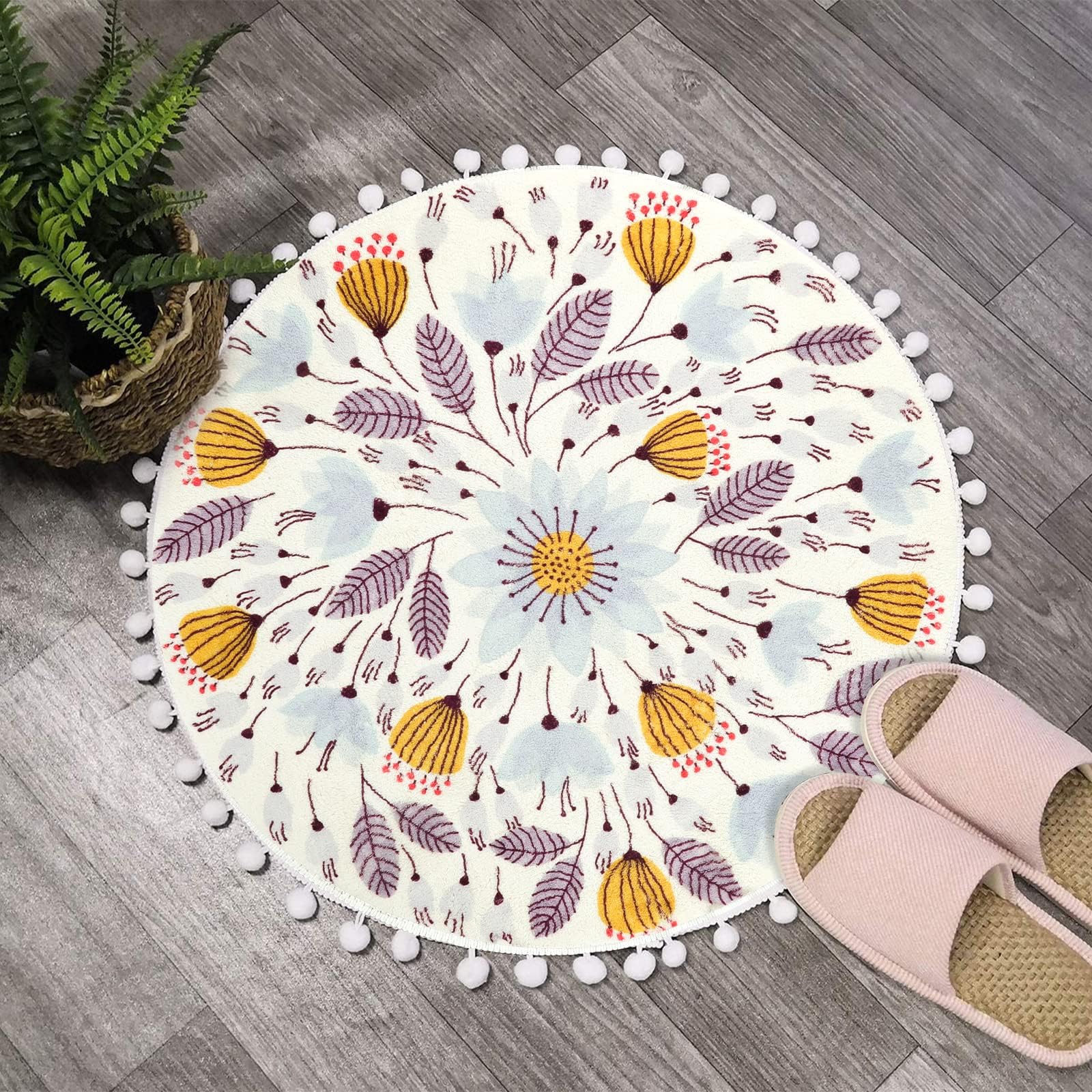 Amazon.com: Uphome Small Round Rug 2’ Circle Cute Bath Mat with Pom ...