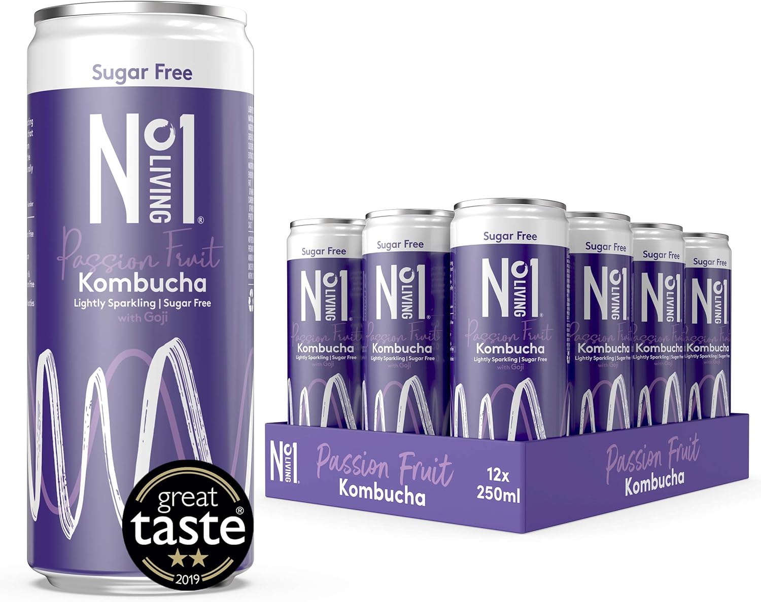 No.1 Living Kombucha Drink – Passion Fruit & Goji – 12 x 250ml Cans ...