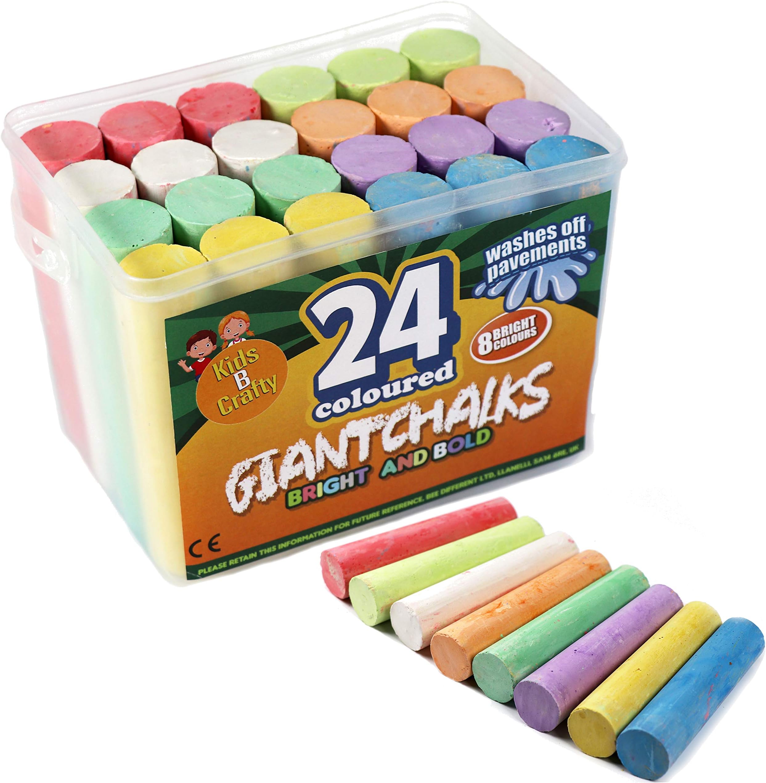 24 Coloured Chunky Chalks, Giant, Pavement, Washable, Fun for Children ...