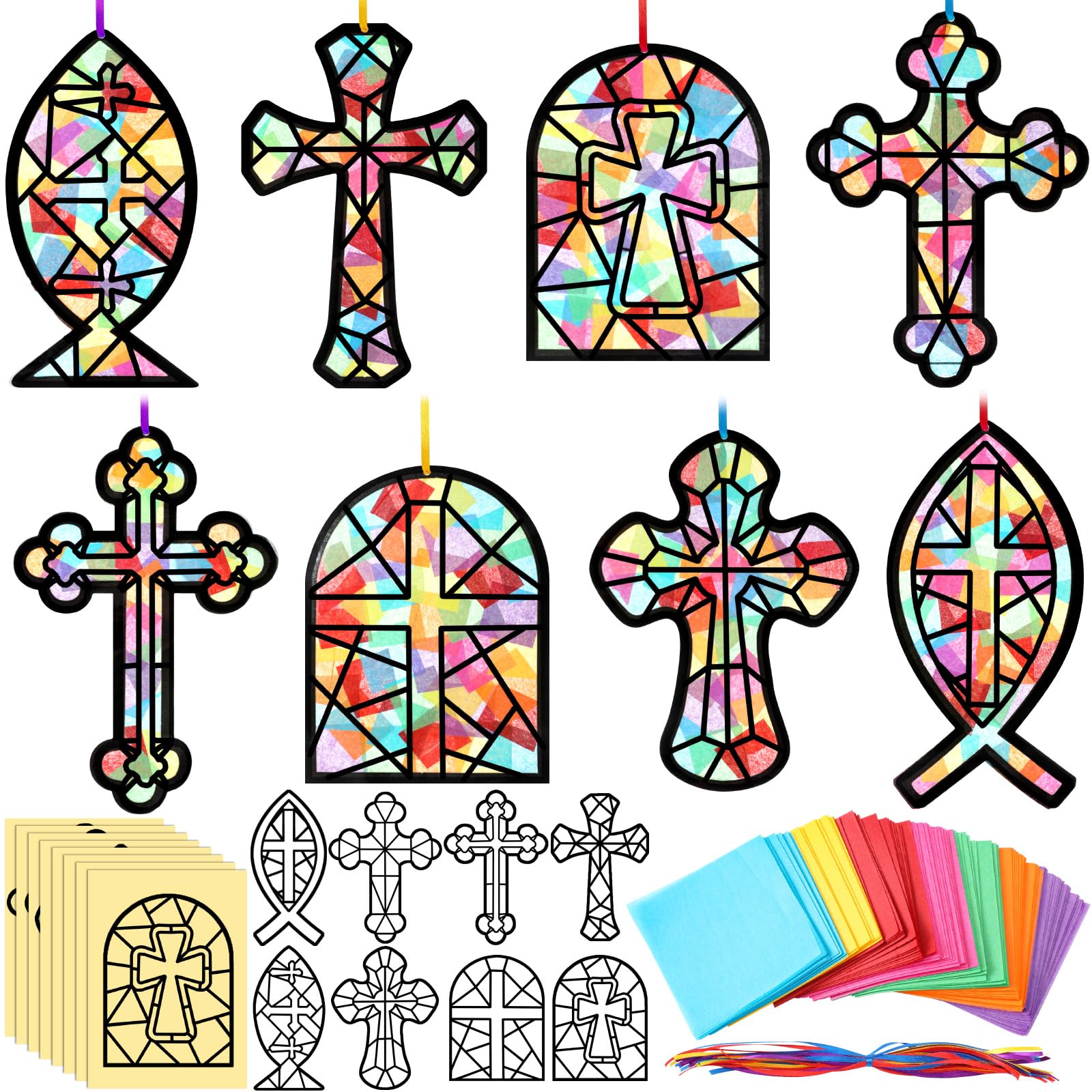 Snapklik.com : 32 Pcs Christian Cross Suncatcher Craft Kit, Religious ...