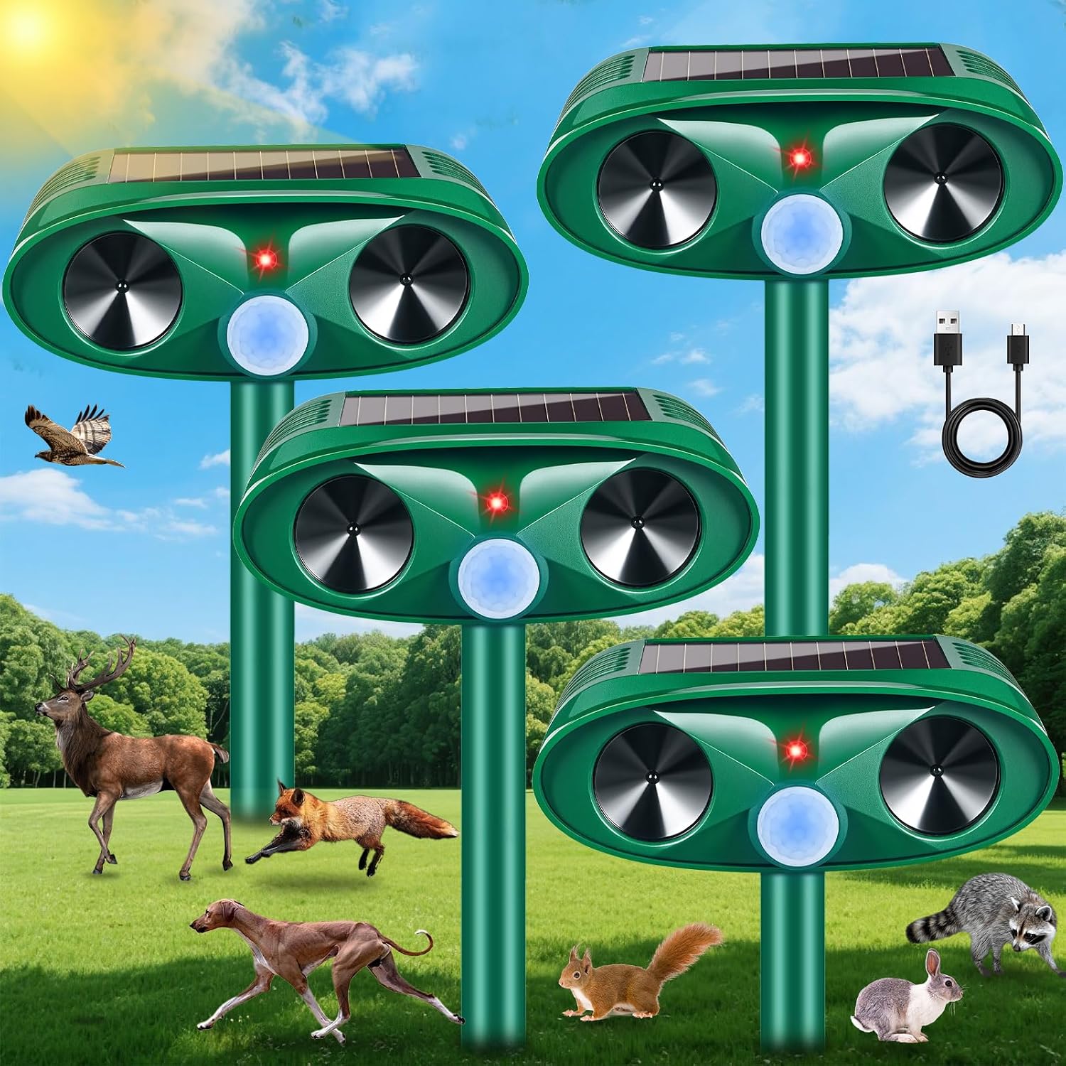 Amazon.com: 2025 Upgraded Solar Animal Repellent, 4 Pack Ultrasonic ...