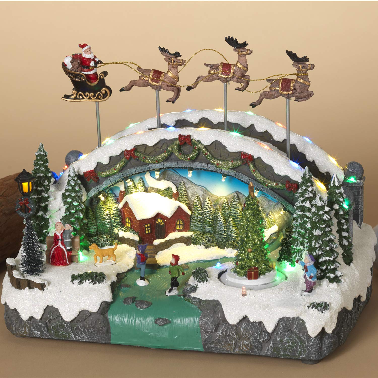 Light Up Animated Musical Snowy Christmas Village Scene With Santa ...