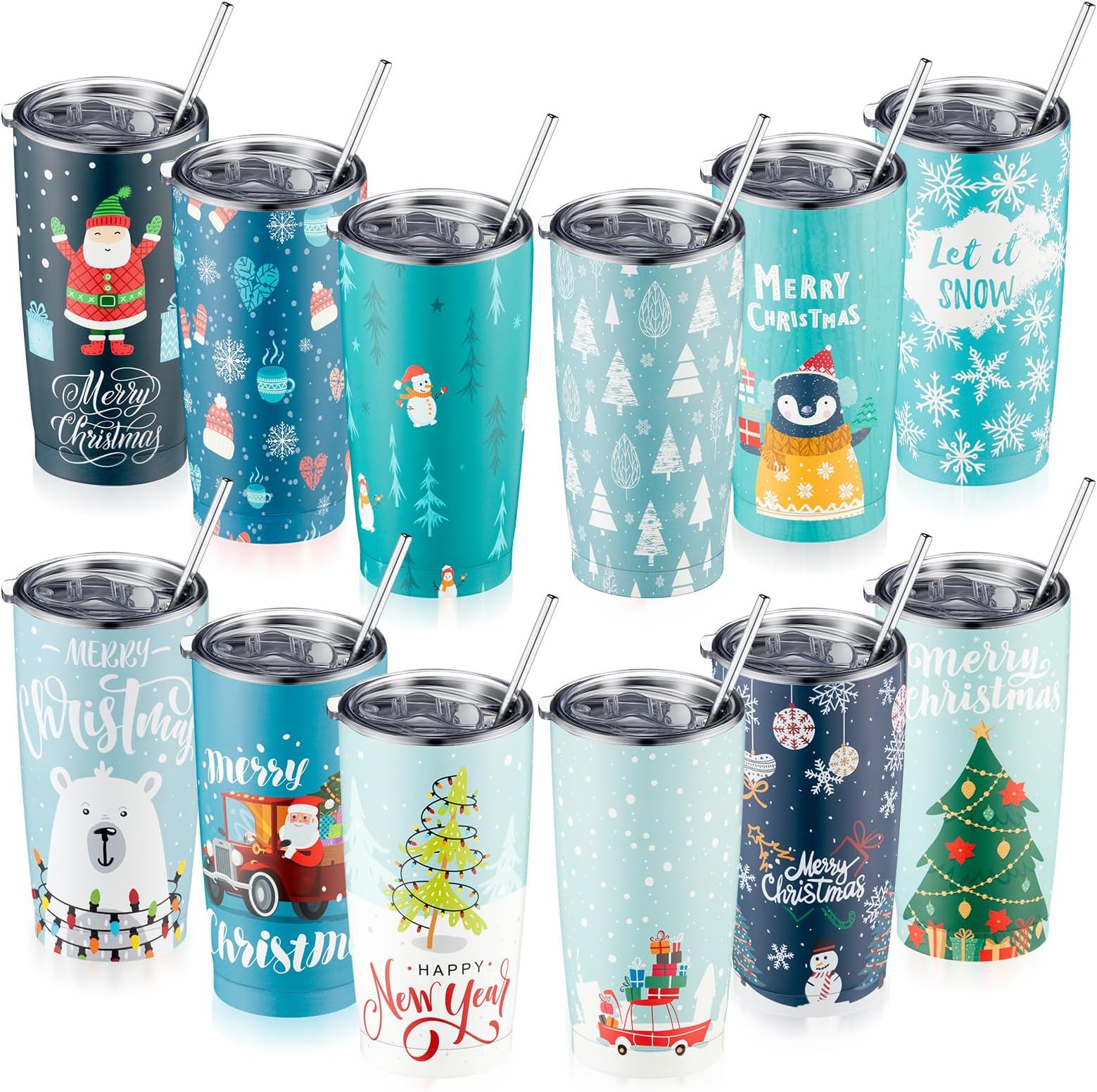 Amazon.com | Sliner 20 Sets Christmas Tumbler Set Christmas Tumbler ...