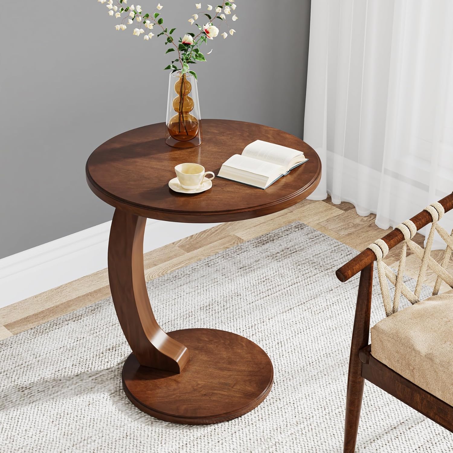 Amazon.com: Tribesigns C-Shaped End Table Set, Wooden Round End/Side ...