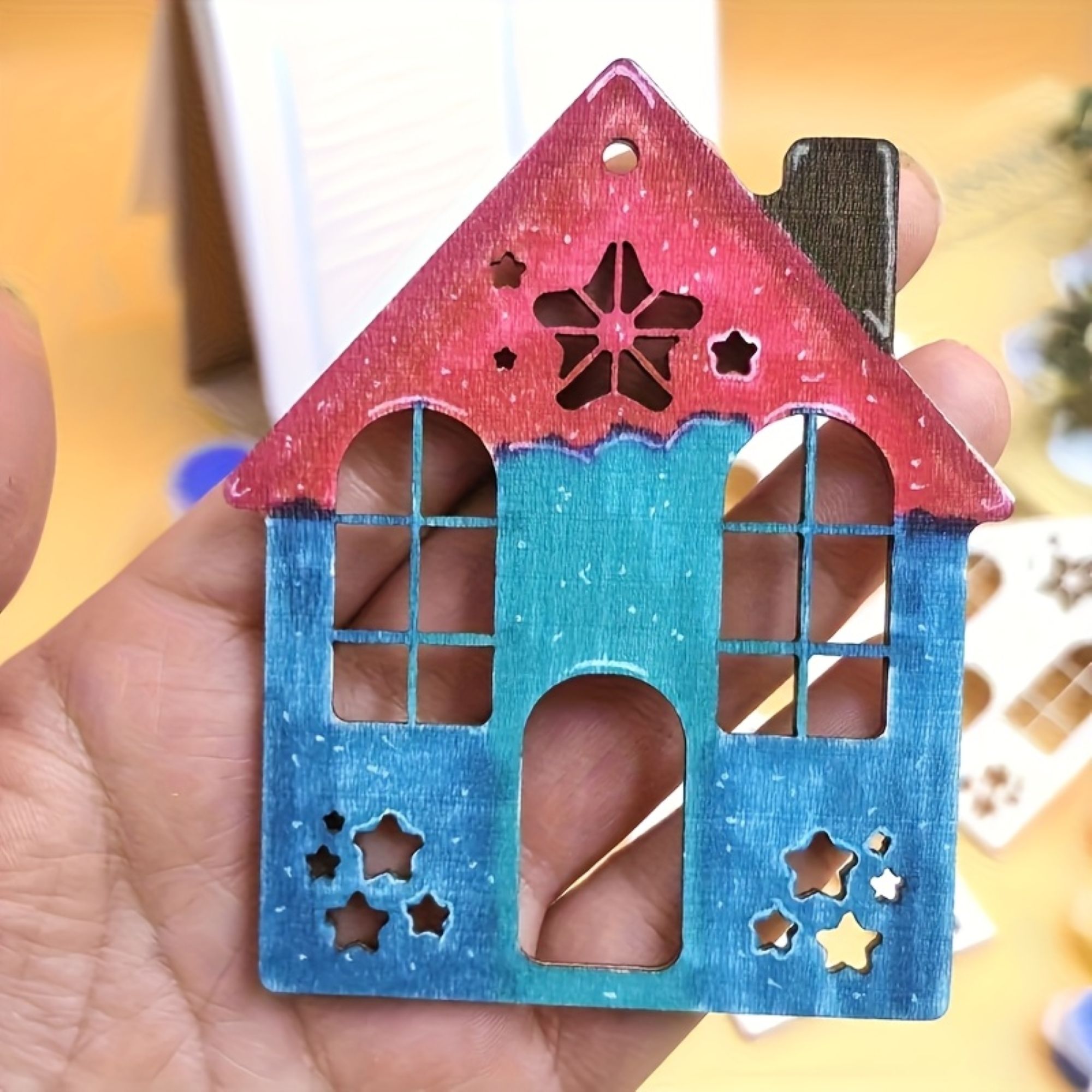 Watch American Elm 10 Pcs Wooden House Cutouts Hanging Ornaments on ...