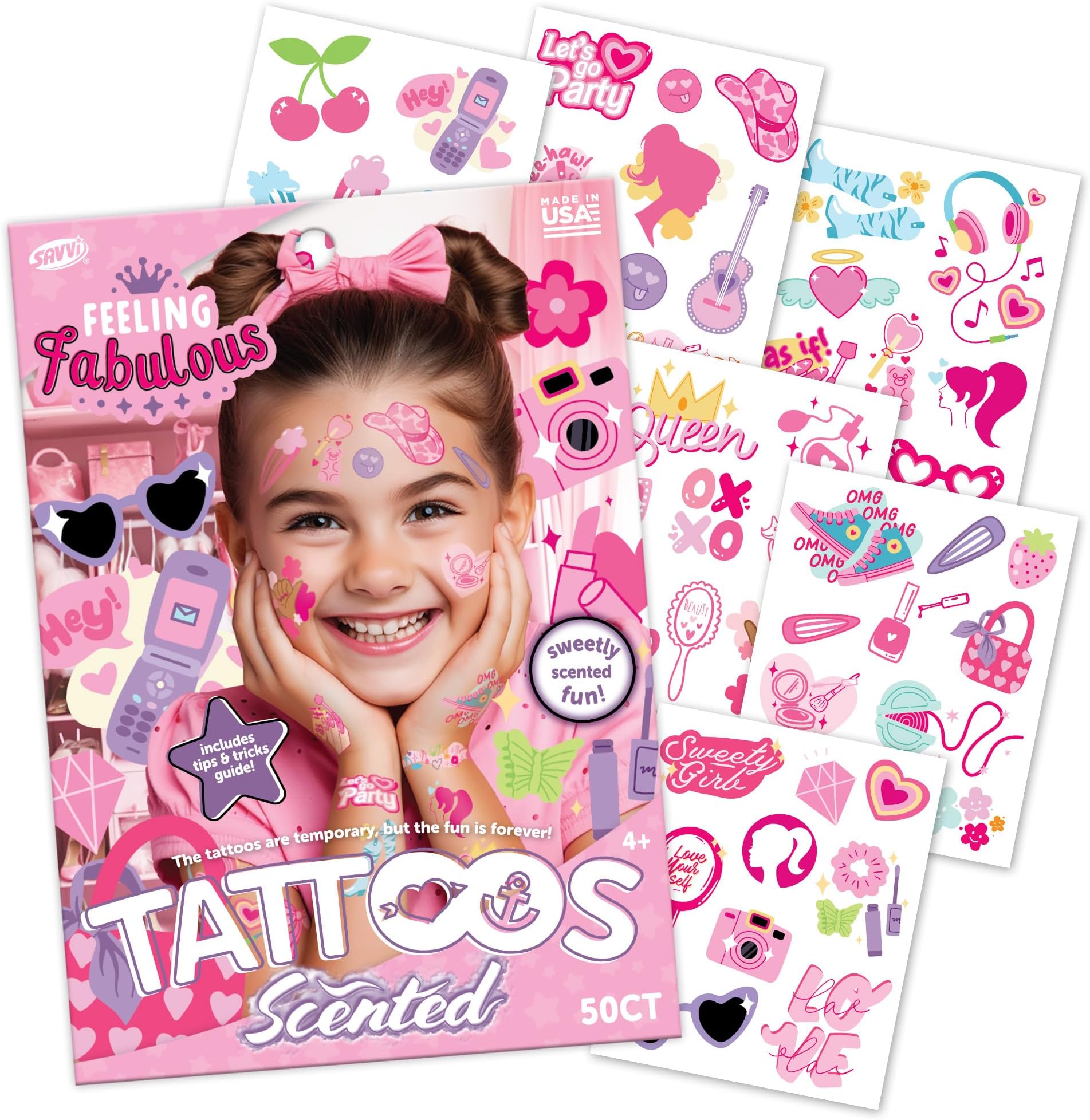 Amazon.com : Savvi - 50 Feel Fabulous Temporary Tattoos: Cotton-Candy ...