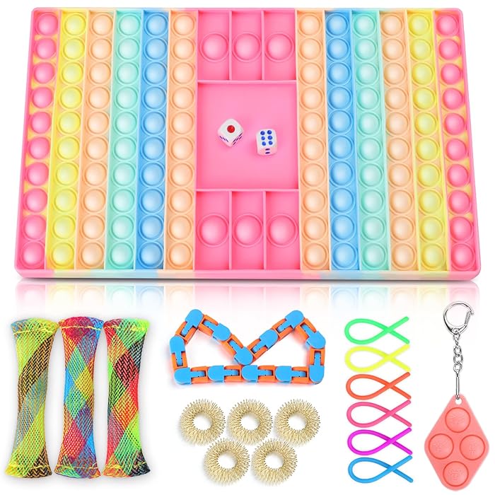 Buy EFFAN Pop Game Fidget Chess Board with 16 Fidget Sensory Toys ...