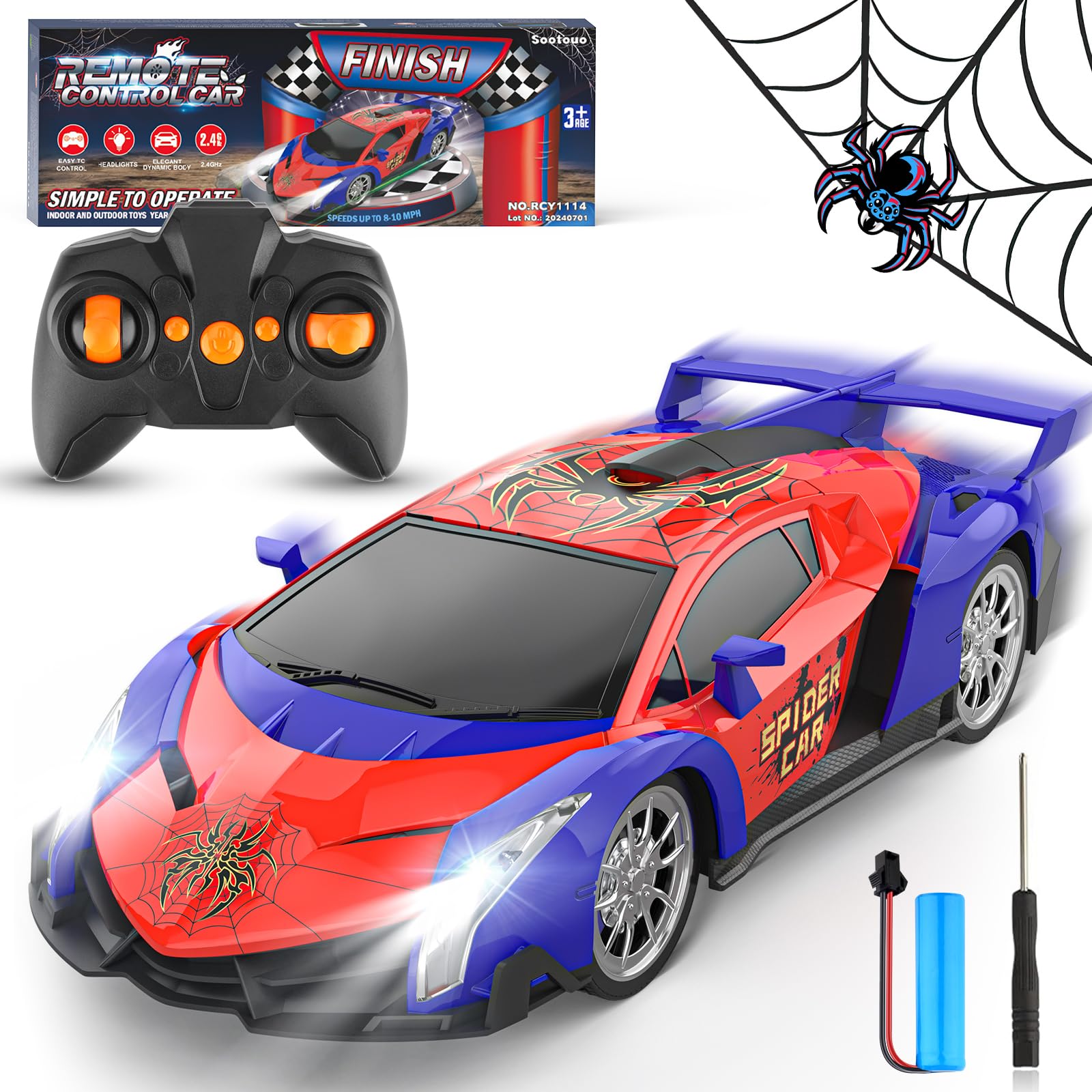 Ferngesteuertes Auto Spider Spielzeug ab 3 4 5 6 7 8 9+ Jahre, 1:18 RC ...