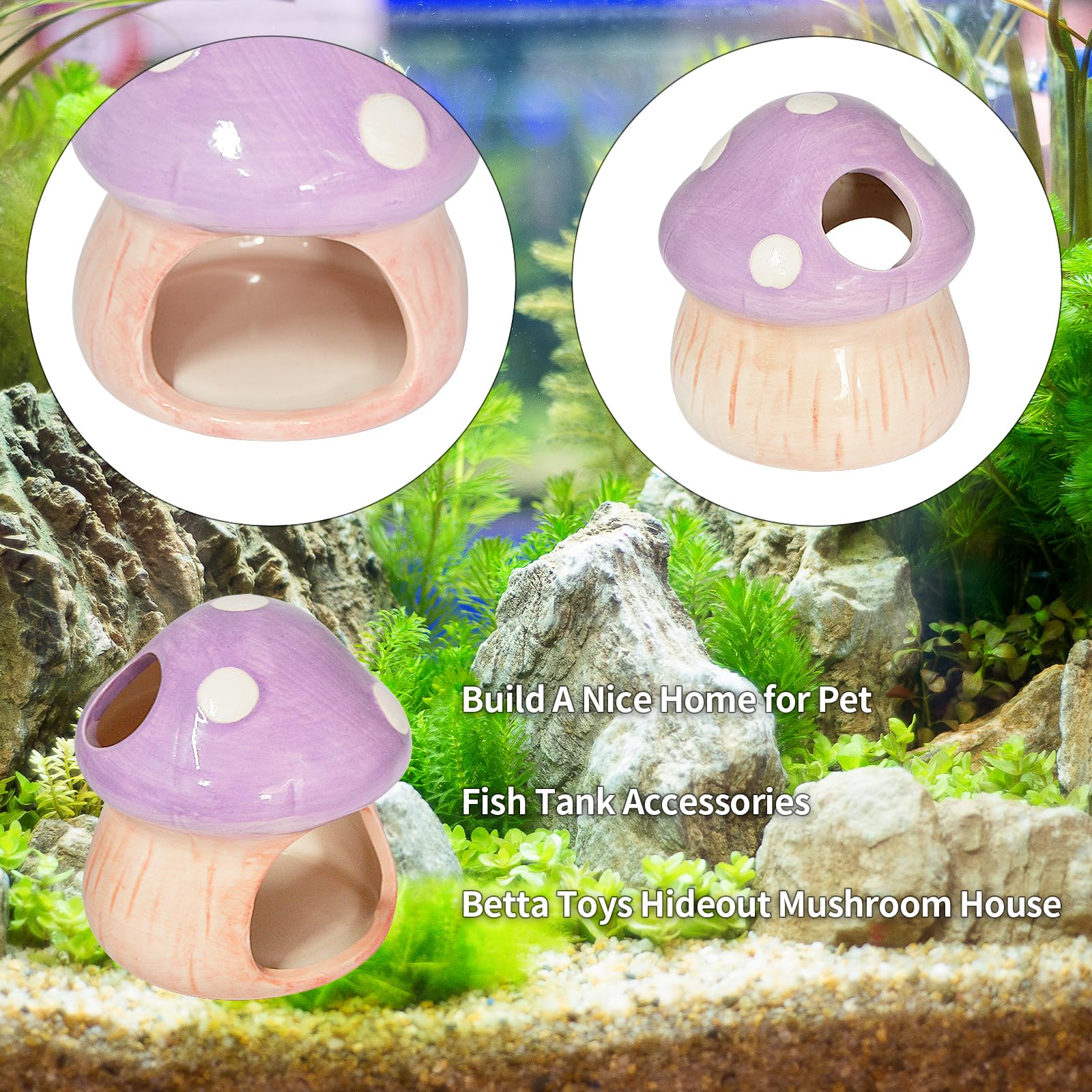 Snapklik.com : Ceramics Mushroom House Aquarium Decor, Betta Fish Tank ...