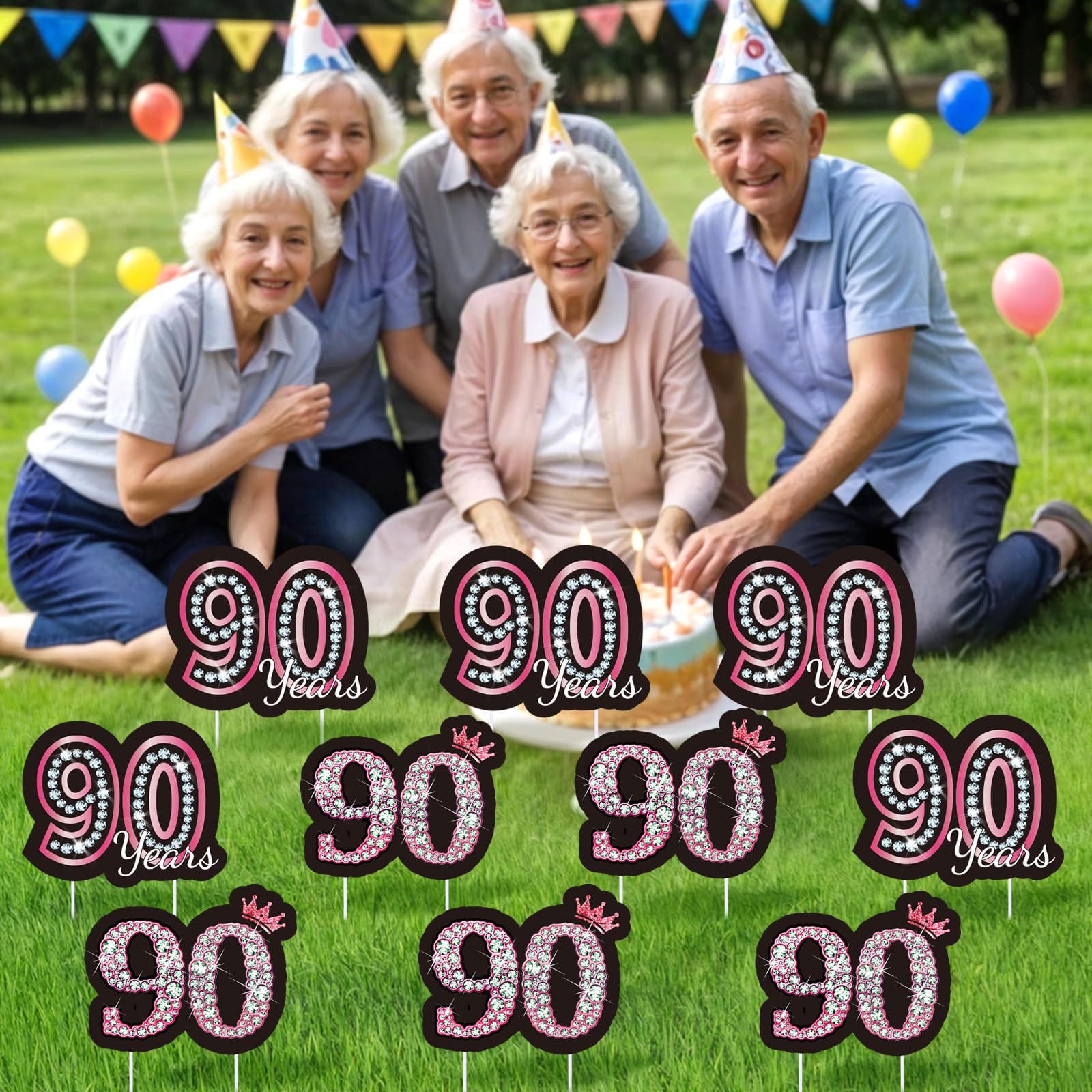 Snapklik.com : CASLON 10pcs Rose Gold & Pink 90th Birthday Yard Signs