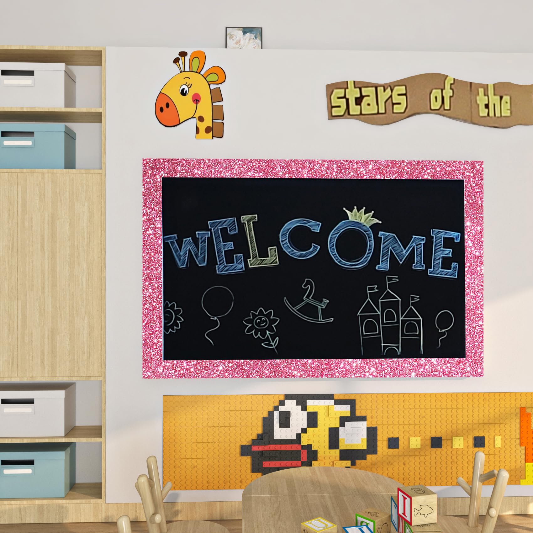 Snapklik.com : 39"x472" Dark Pink Glitter Border Wallpaper Peel And ...