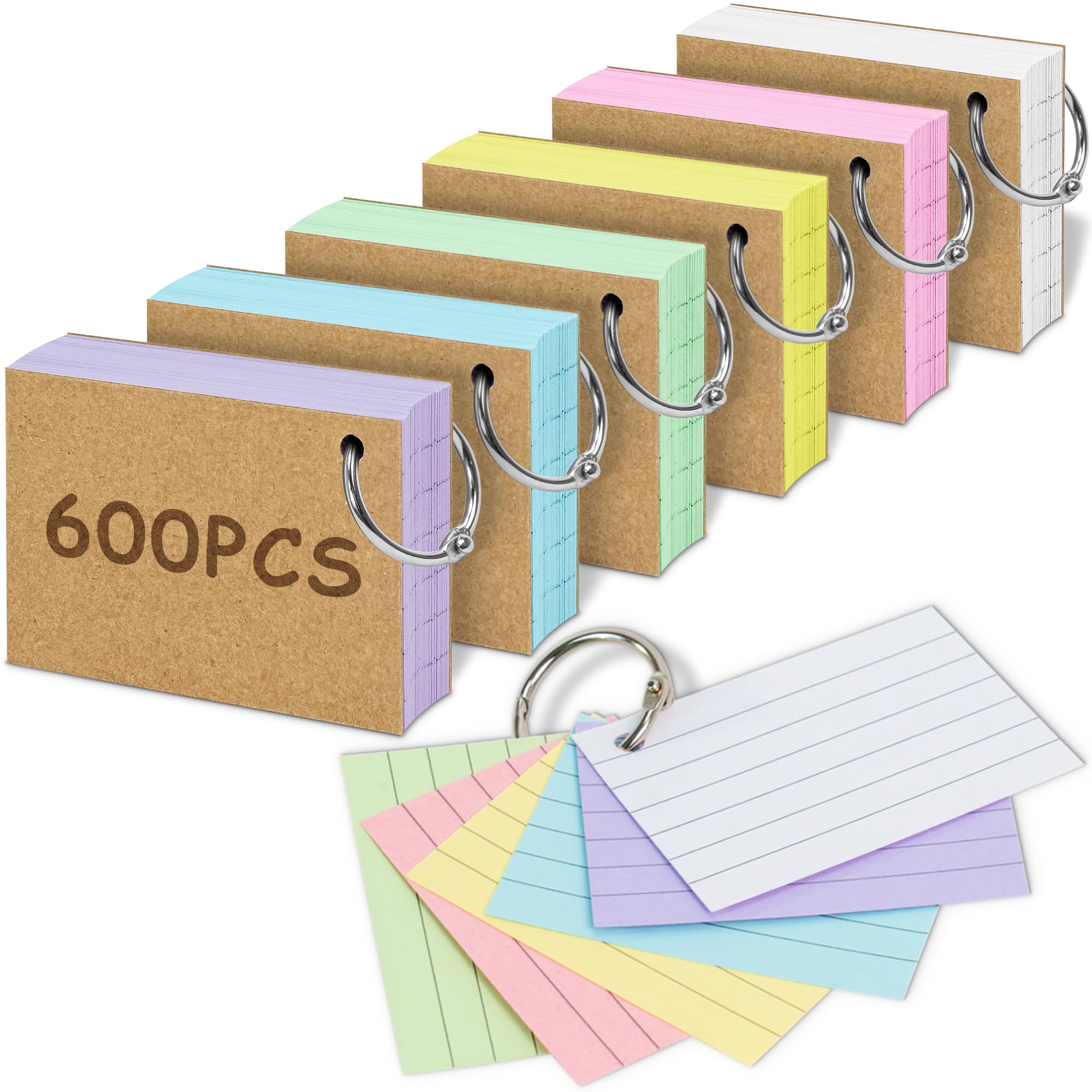 600 pieces lined index cards, A8 flashcards with ring in a practical ...