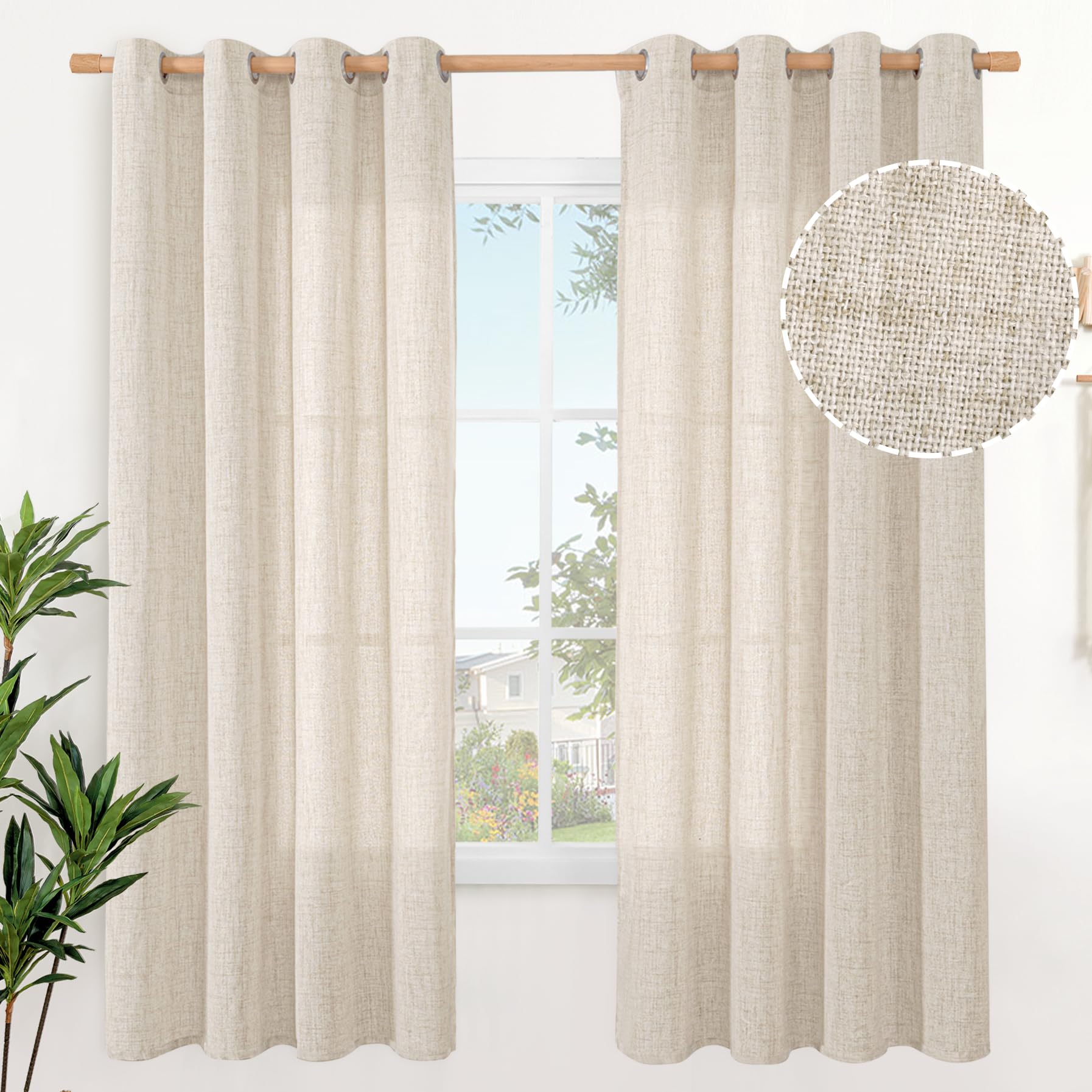 YoungsTex Natural Linen Curtains 72 Inches Long for Living Room Bedroom ...
