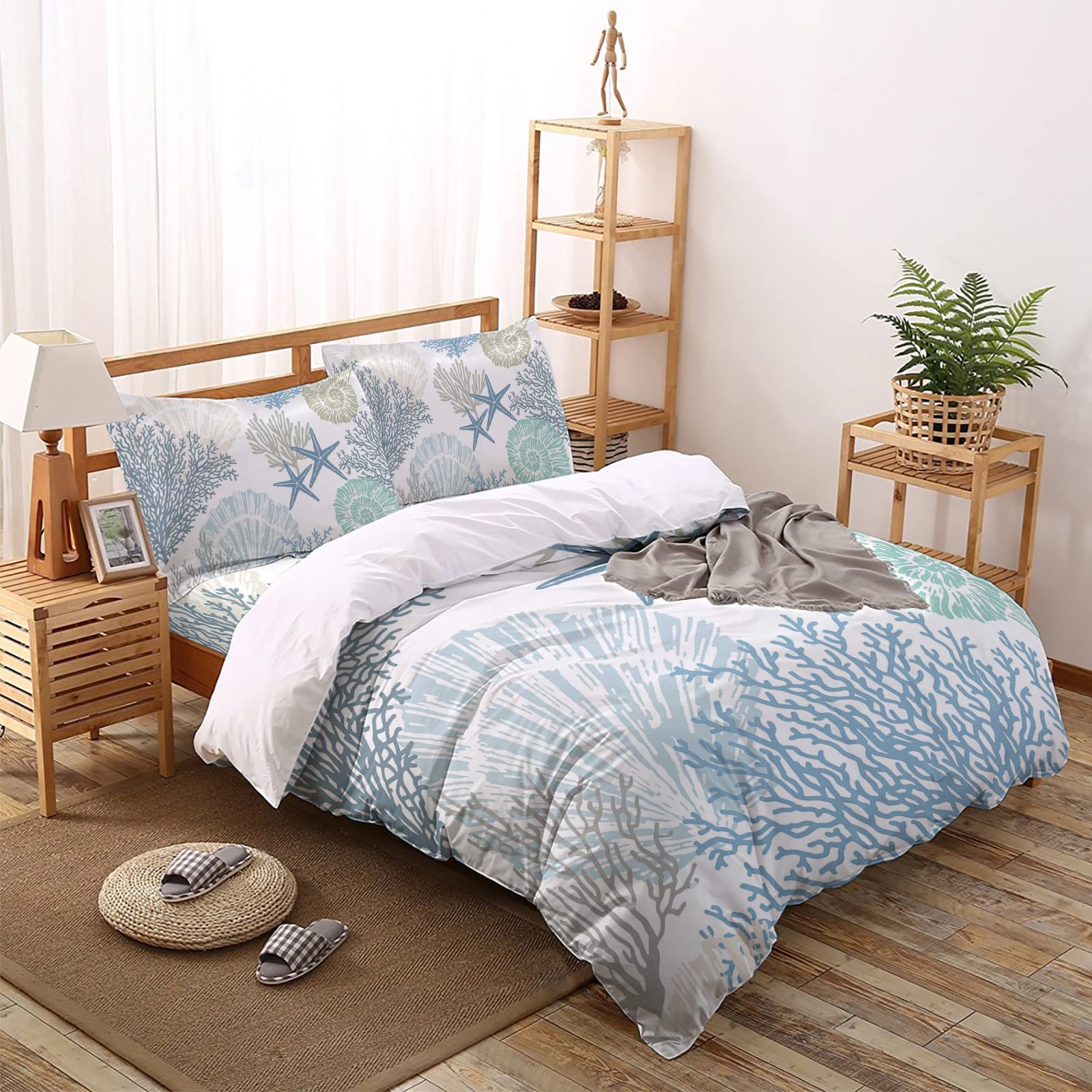 Light Blue And Coral Bedding
