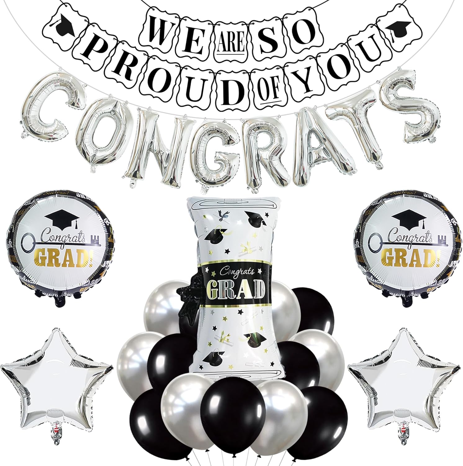 Amazon.com: KatchOn, Silver Congrats Balloons Set - Pack of 29 | We are So Proud of You Banner ...