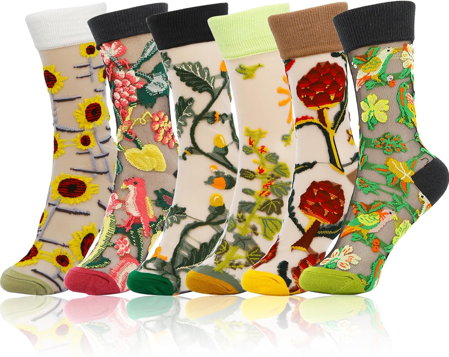Amazon.com: woosnscly 6 Pairs Women Floral Sheer Socks Elastic See ...