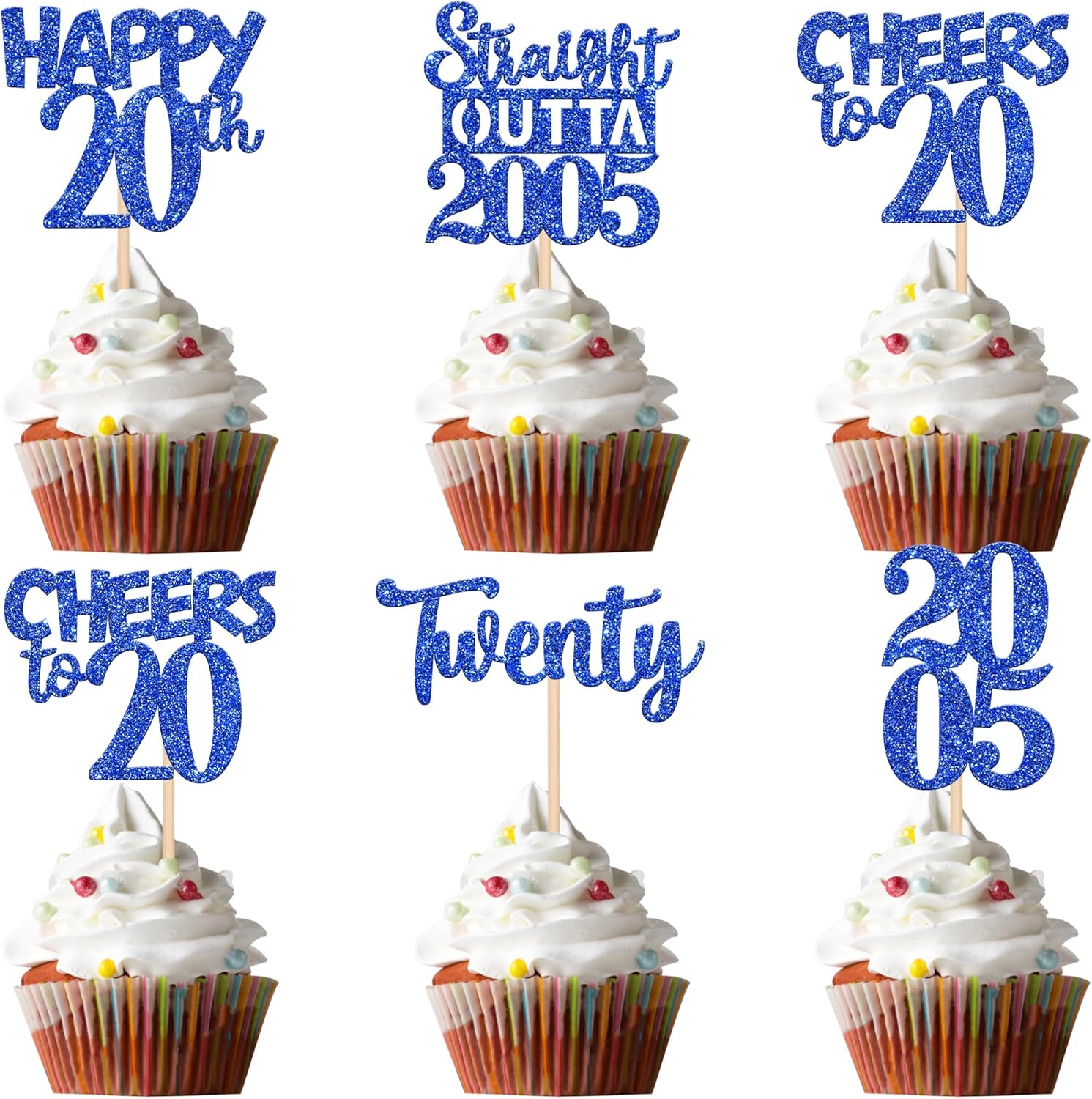 Amazon.com: 30 PCS 20th Birthday Cupcake Toppers Glitter Twenty Happy ...