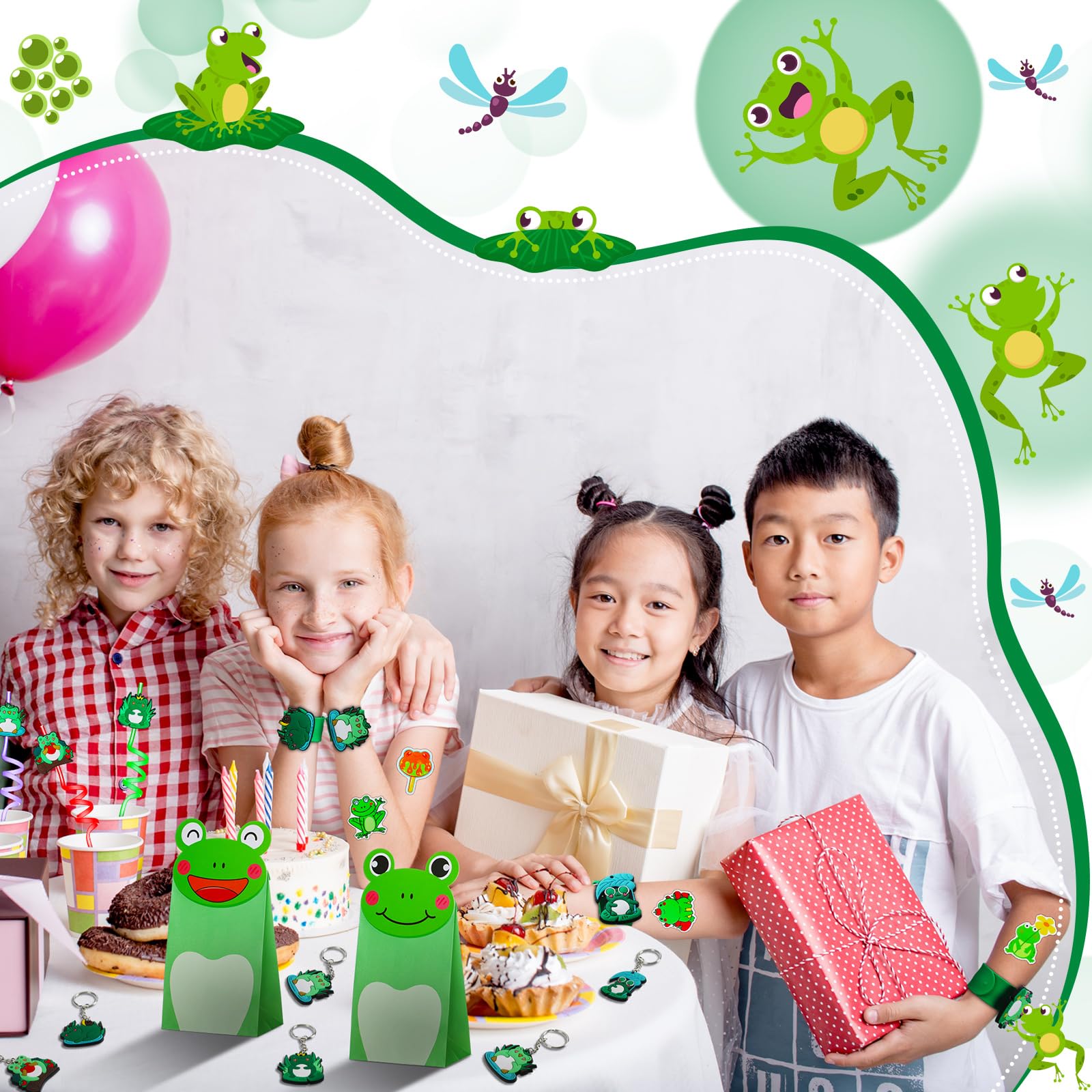98 Pcs Frog Party Favor Supplies Set Include Frog Party Paper Bags Frog ...