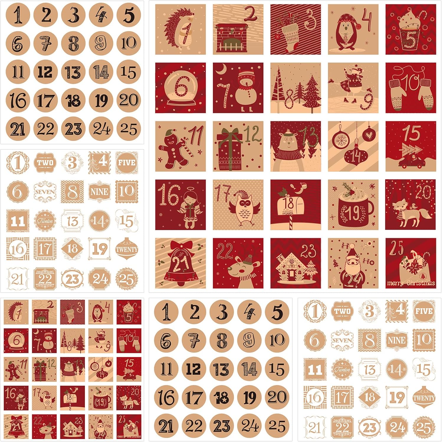 Amazon.com: 6 Sheets 150pcs Christmas Advent Calendar Numbers Sticker ...