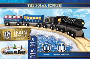 Amazon.com: MasterPieces Polar Express Train Set, Wooden 18 Piece ...