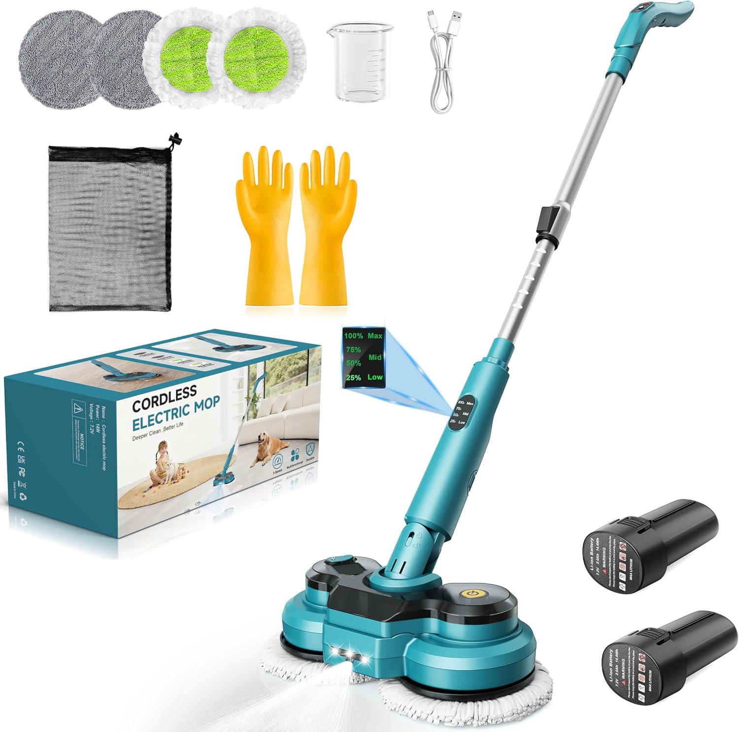 Cordless Electric Mop,Dual Spin Floor Cleaning Mop with Water Sprayer ...