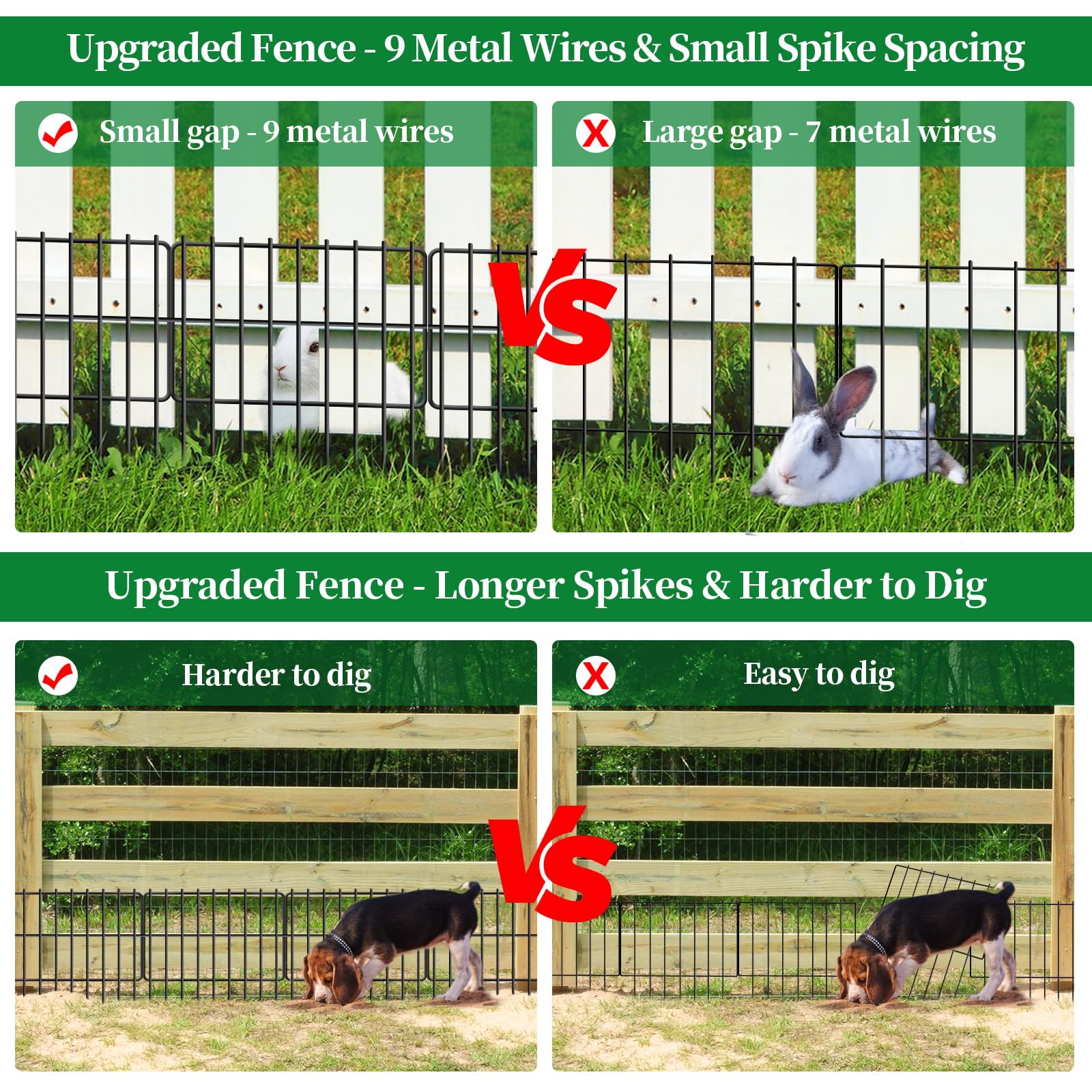 10 Panels Garden Fence Animal Barrier, 1.25" Gap No Dig Fence, 10.8 Ft ...