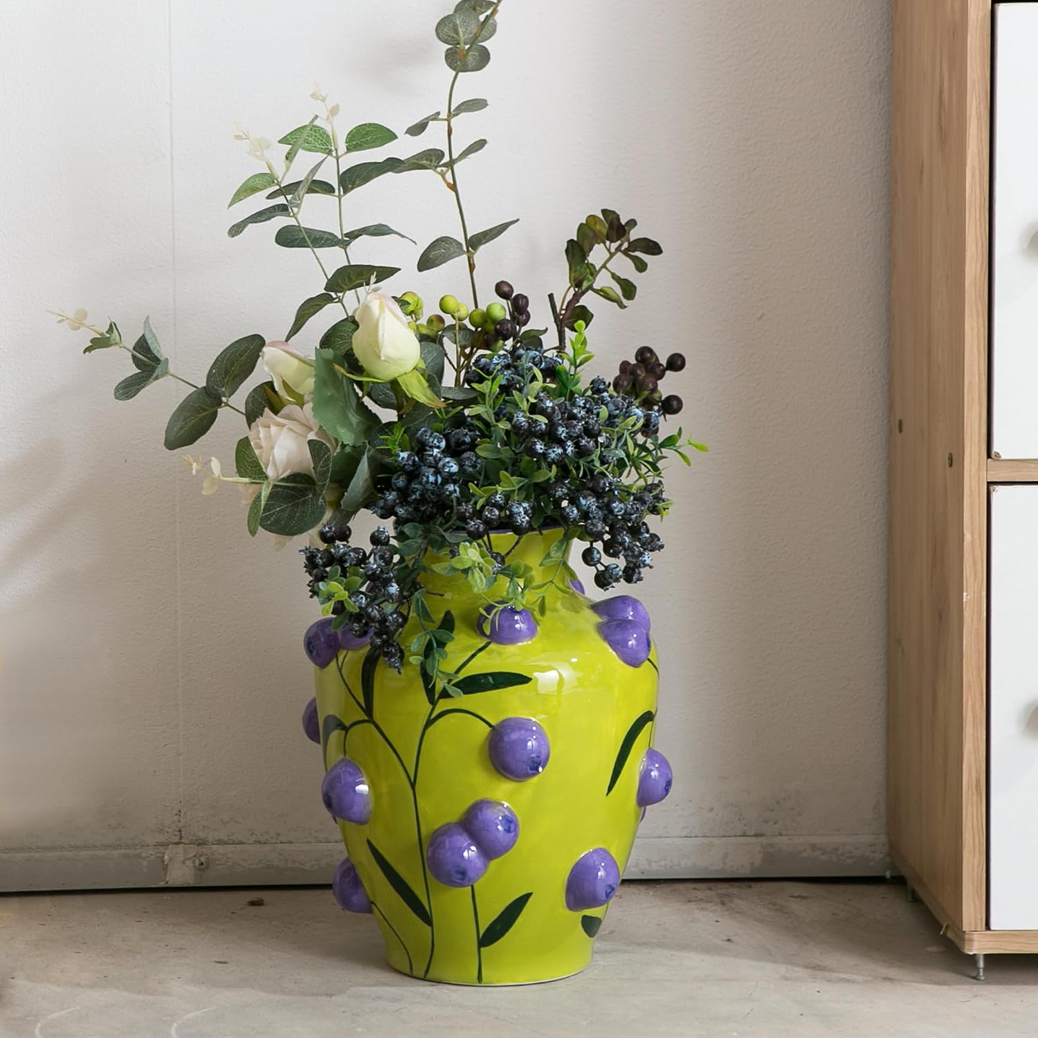 Amazon.com: Mowtanco Blueberry Ceramic Vase, Fruit Floor Vase for ...