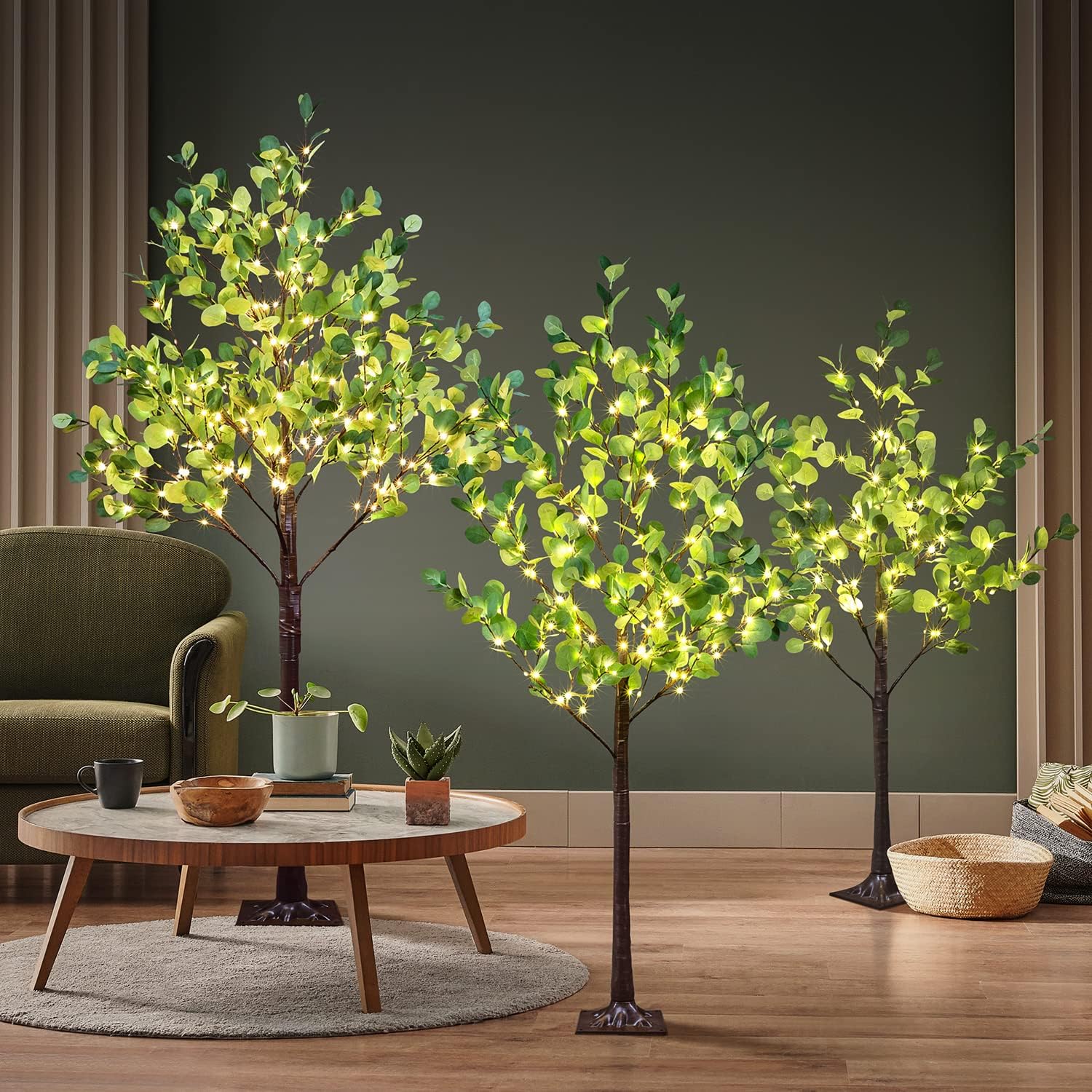 Amazon.com: Lightshare 4FT+5FT+6FT Lighted Eucalyptus Tree Warm White ...