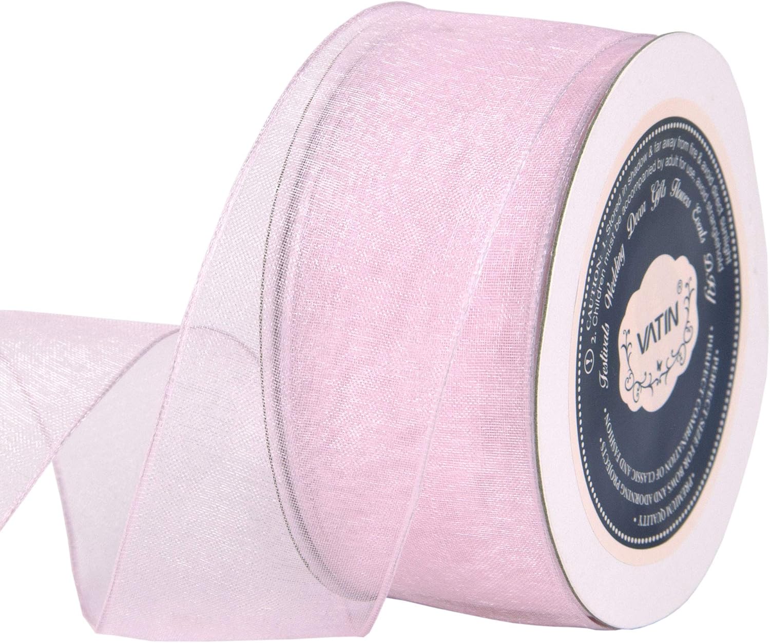 Amazon.com: VATIN Light Pink Organza Wired Ribbon, 1-1/2" Pink Sheer ...