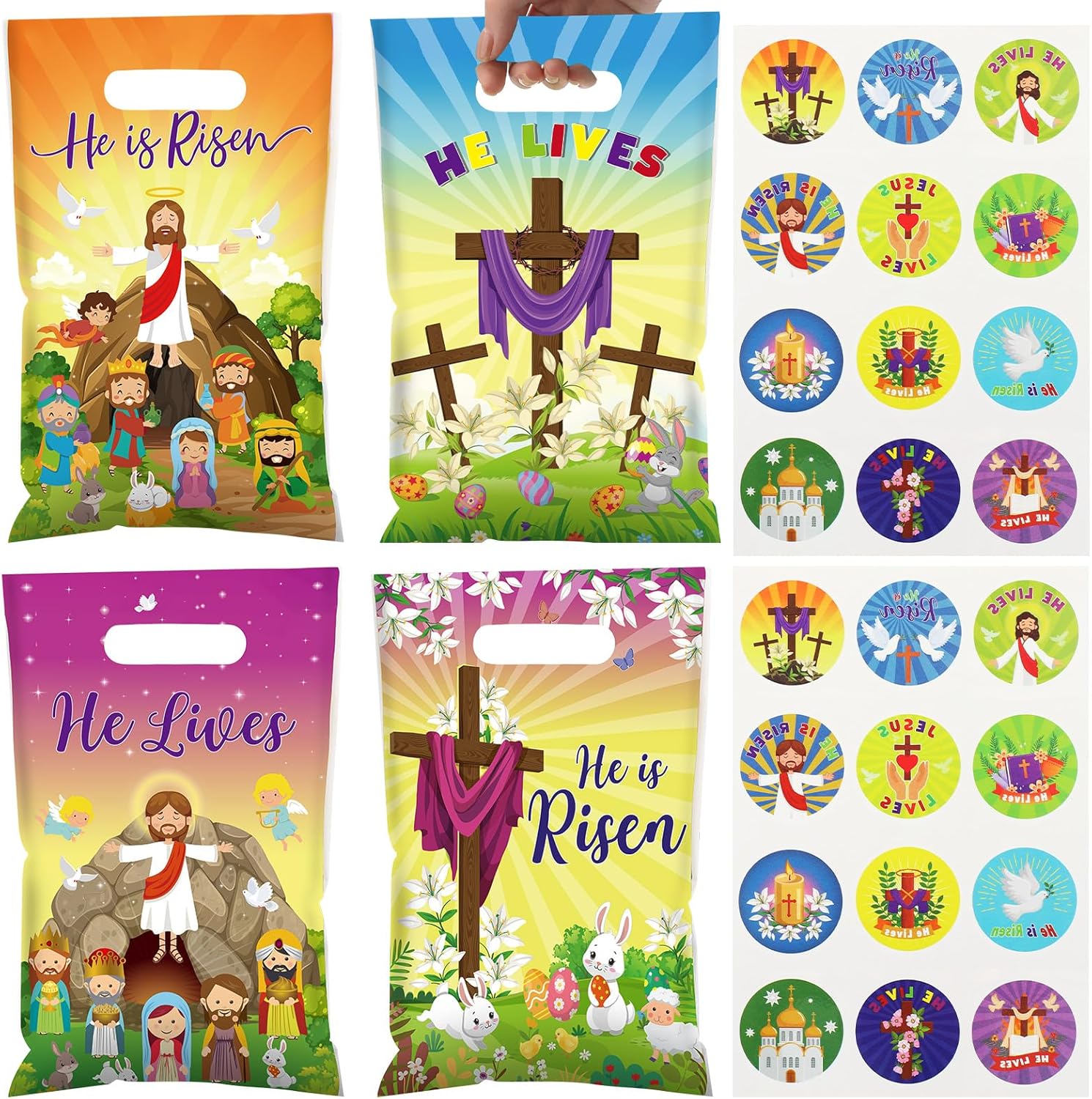 Amazon.com: Outus 100 Pcs Easter Gift Bags with 120 Pcs Easter Tattoo ...