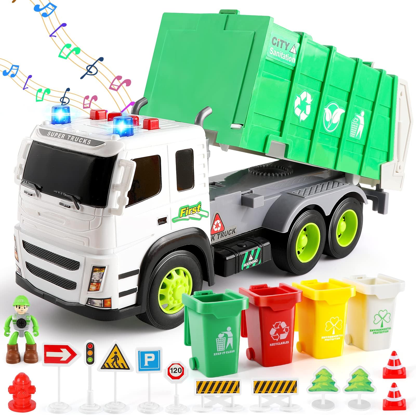 Garbage Truck Toy 1/12 Friction Powered Large Size Truck with Light and ...
