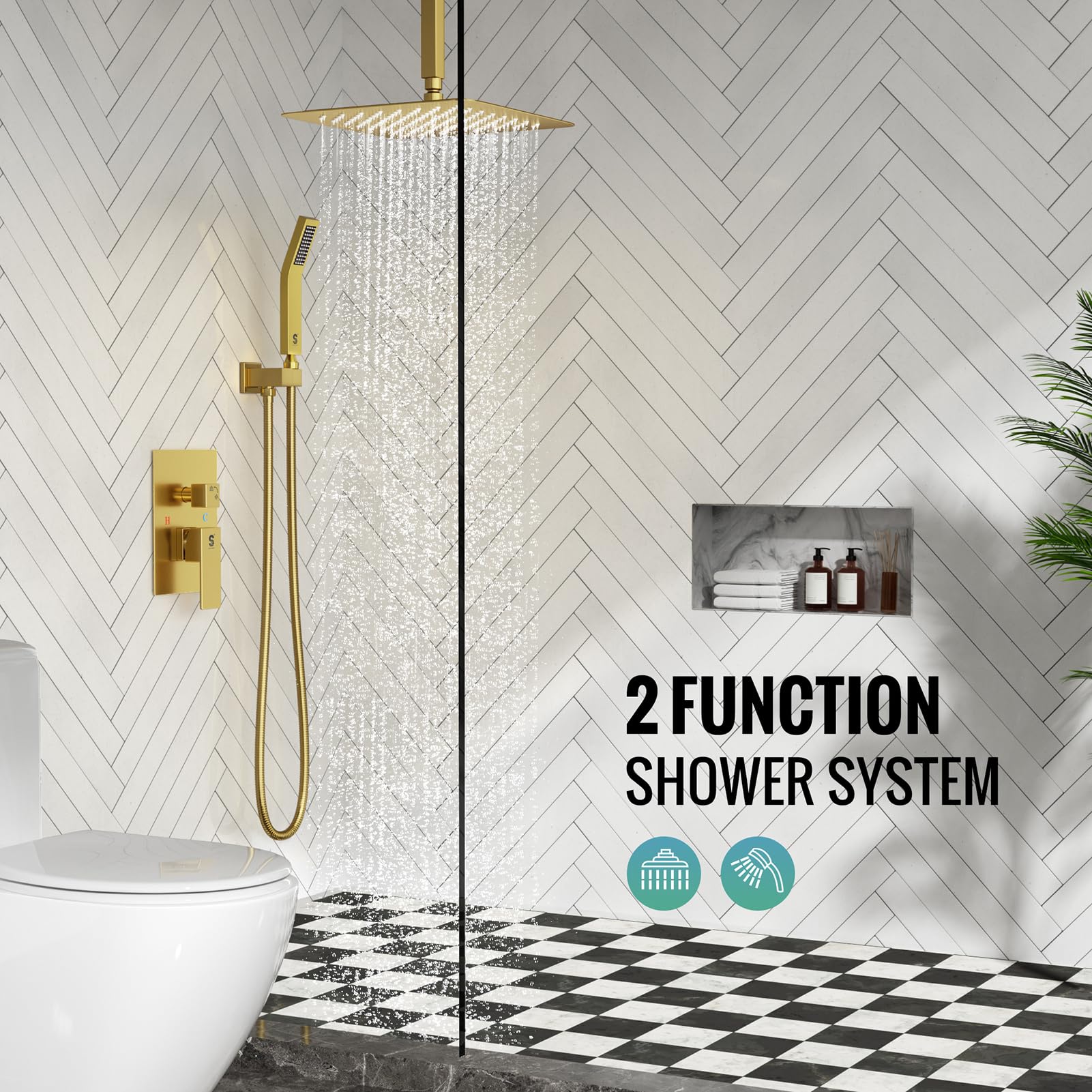 Snapklik.com : SR SUN RISE 10 Inches Brushed Gold Shower System Bathroom Luxury Rain Mixer ...