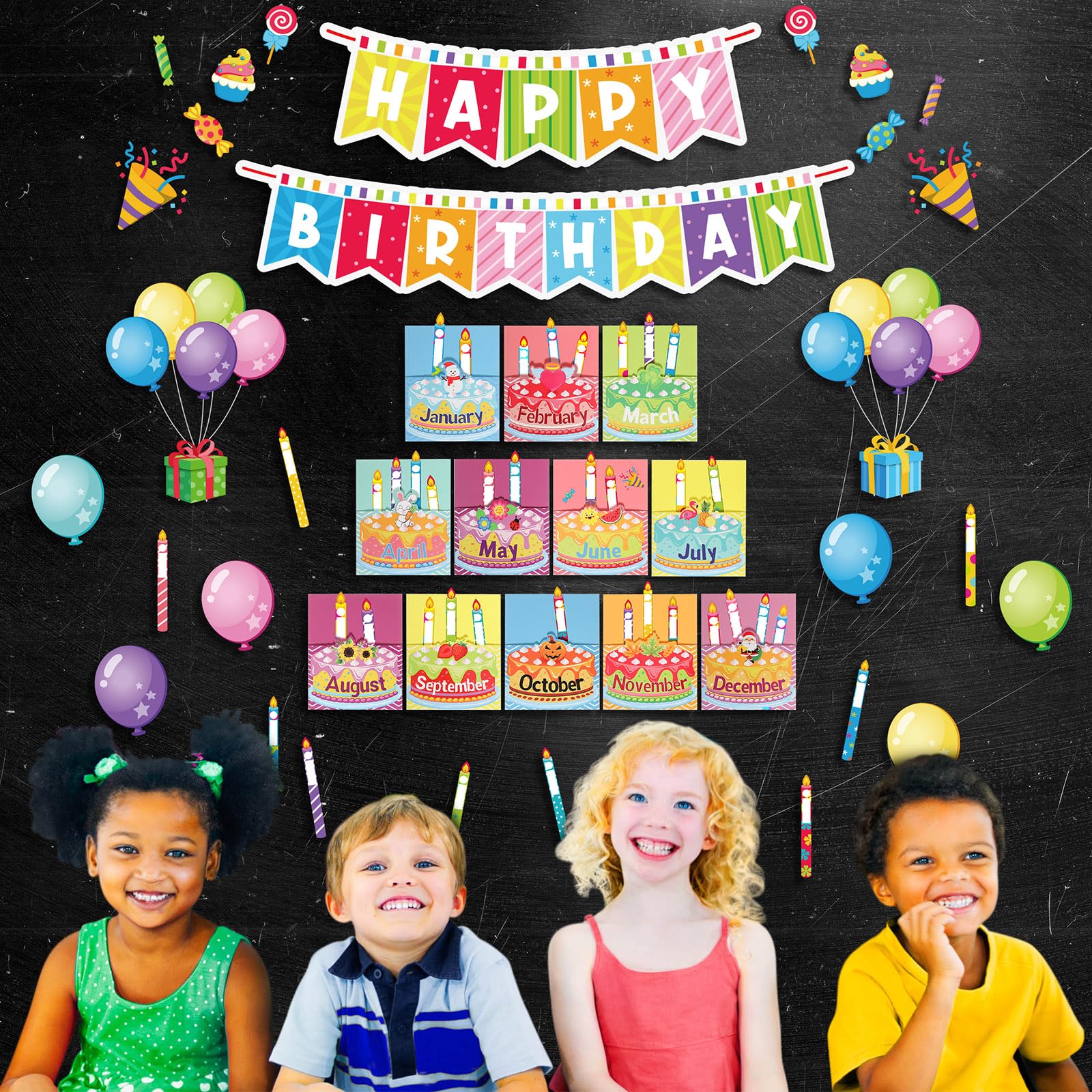 Snapklik.com : 84 Pcs Happy Birthday Pocket Chart Cute Rainbow Birthday ...