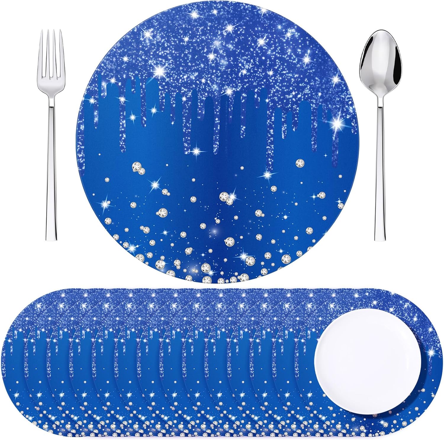 Amazon.com: Dispowreath 120 Pieces Blue Paper Placemats 13 Inch Glitter ...