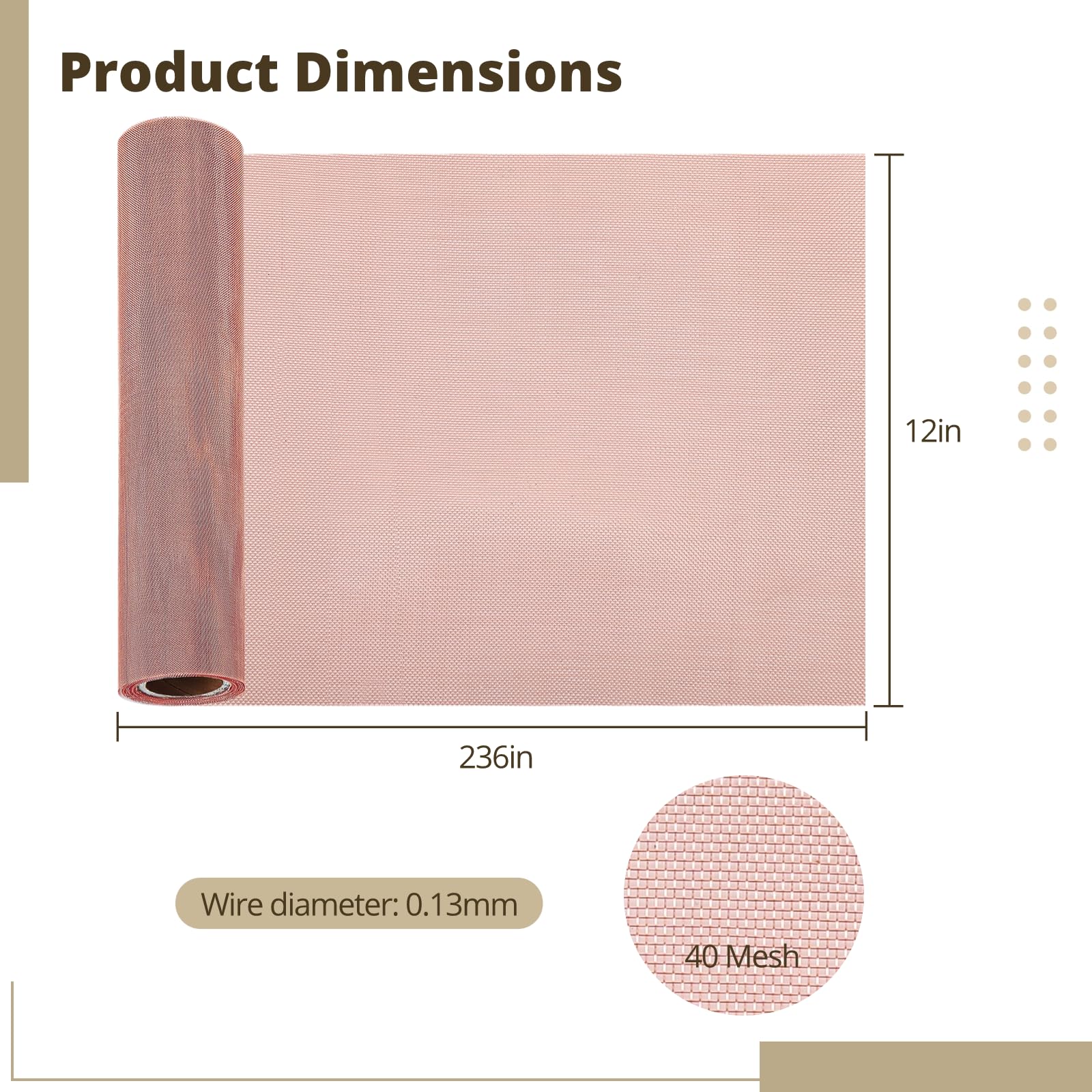 Snapklik.com : Copper Mesh Screen 236 X 12 Woven Wire 40 Mesh