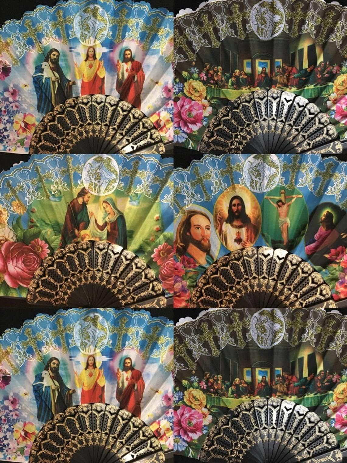 Amazon.com: New Set of 12 Religious Summer Black Hand Fans with Folding ...