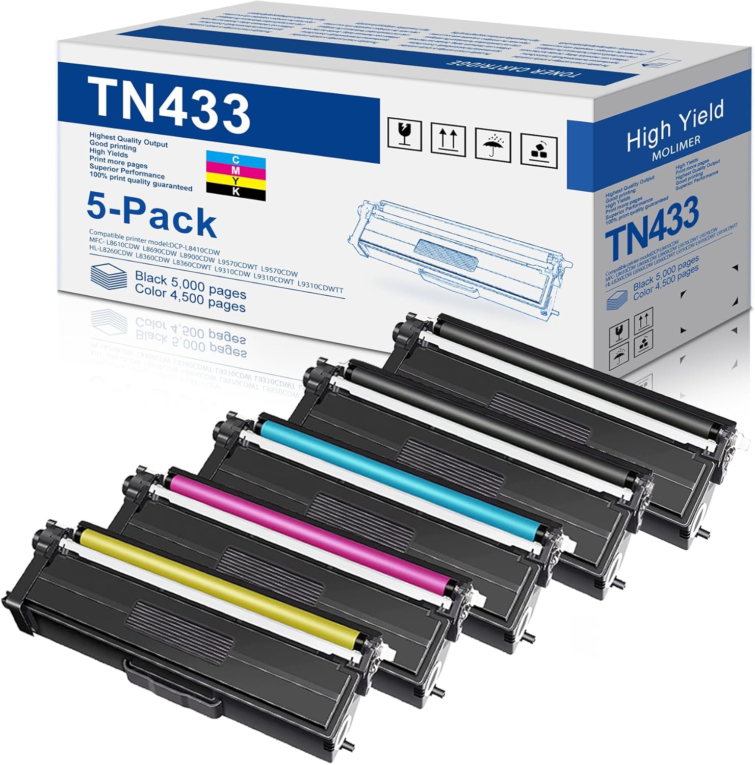 Amazon.com: MOL TN433 Toner Cartridge High Yield Compatible Replacement for Brother TN 433 ...