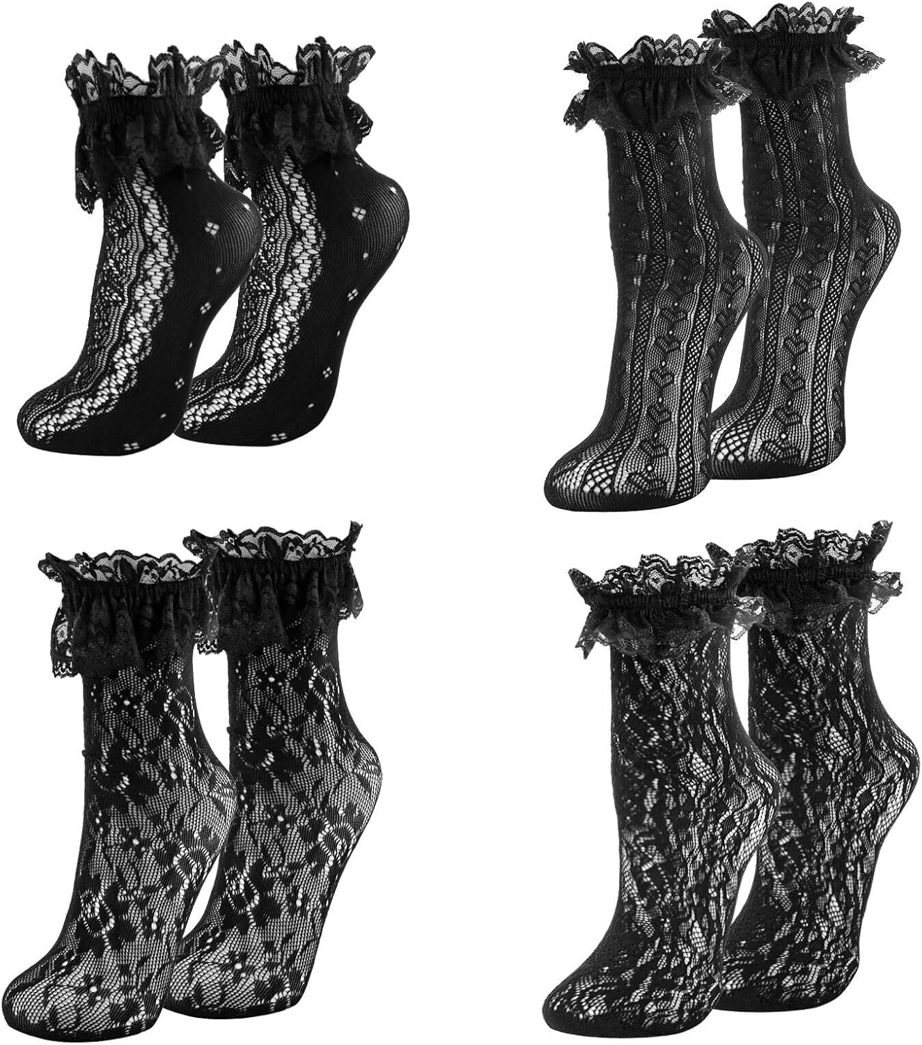 Amazon.com: ANEETAFAN 4 Pairs Lace Socks Women: Cute Princess Ankle ...