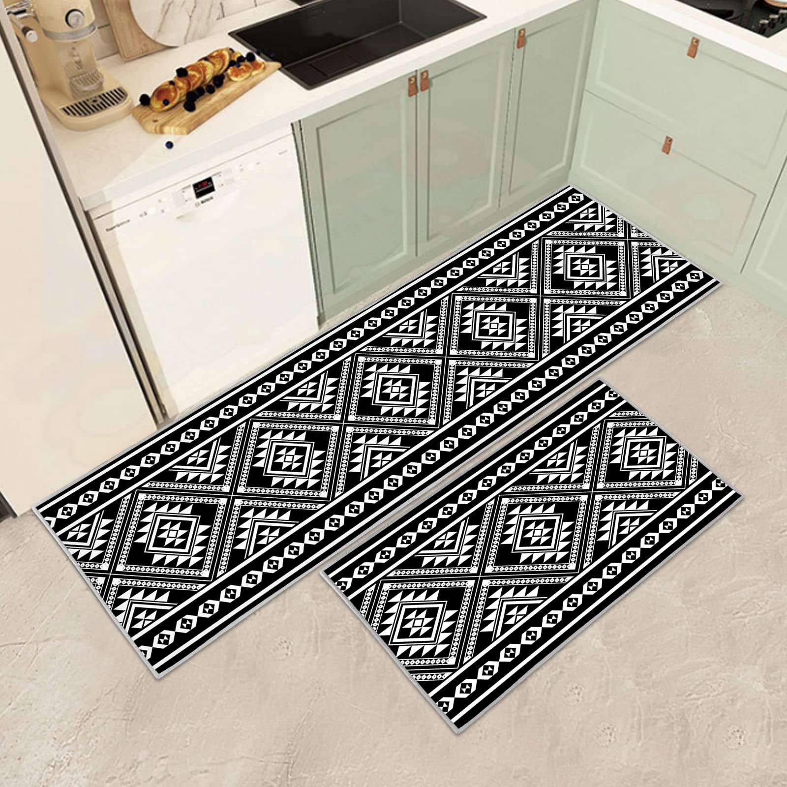 Kitchen Mat Sets Non slip Washable, Kitchen Rugs Runner Set of 2 Anti ...