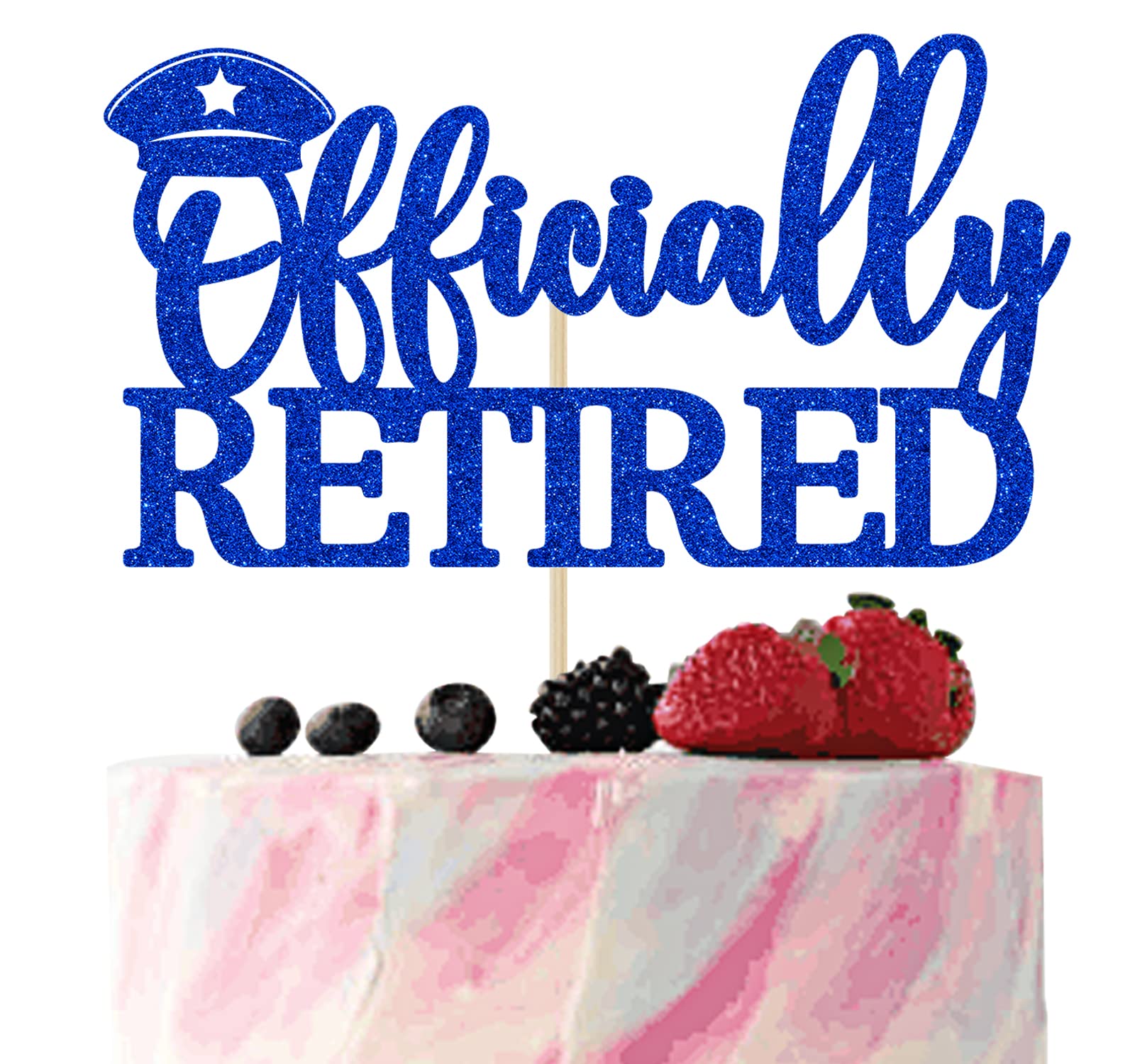 Buy Officially Retired Cake Topper Blue Glitter, Officer Retirement ...